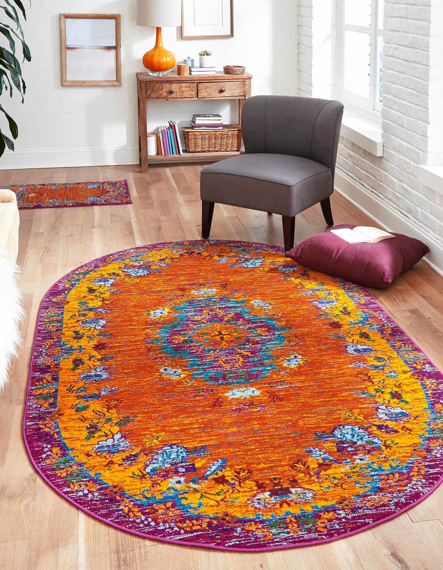 Unique Loom Antigua Calypso Rug Orange/Blue 5' 3" x 8' Oval Floral ...