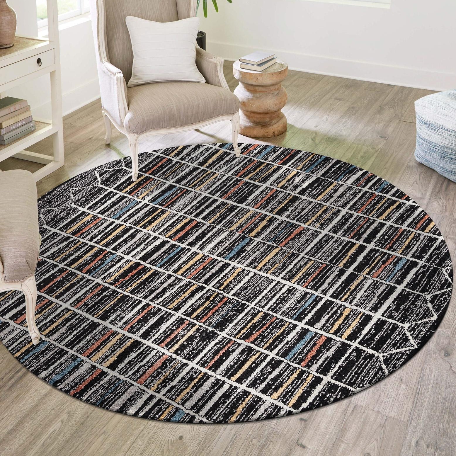Unique Loom Aramis Collection Area Rug - Gage (3' 3" Round Multi/Black ...