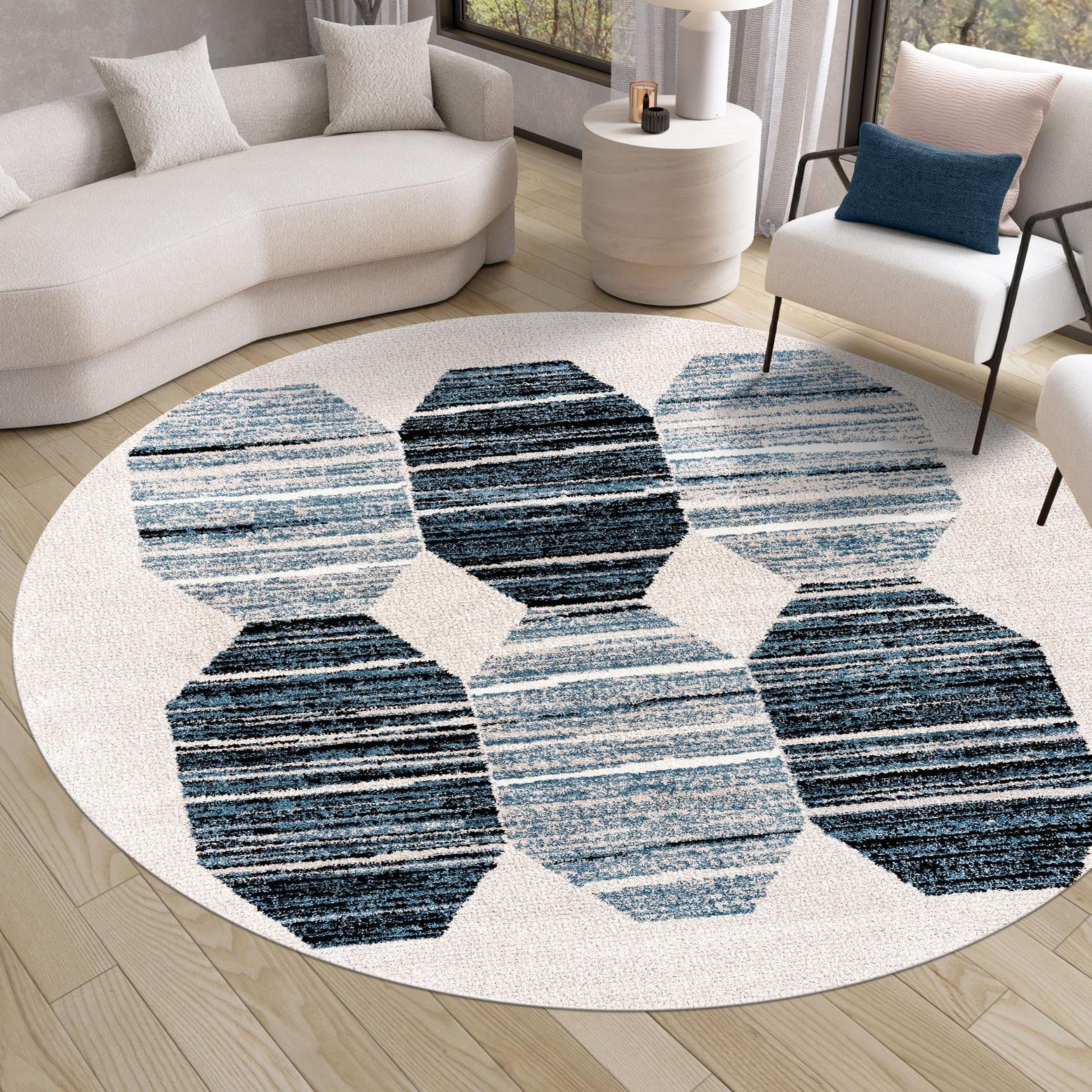 Unique Loom Aramis Collection Area Rug - Maxi (5' 3" Round Blue/Beige ...