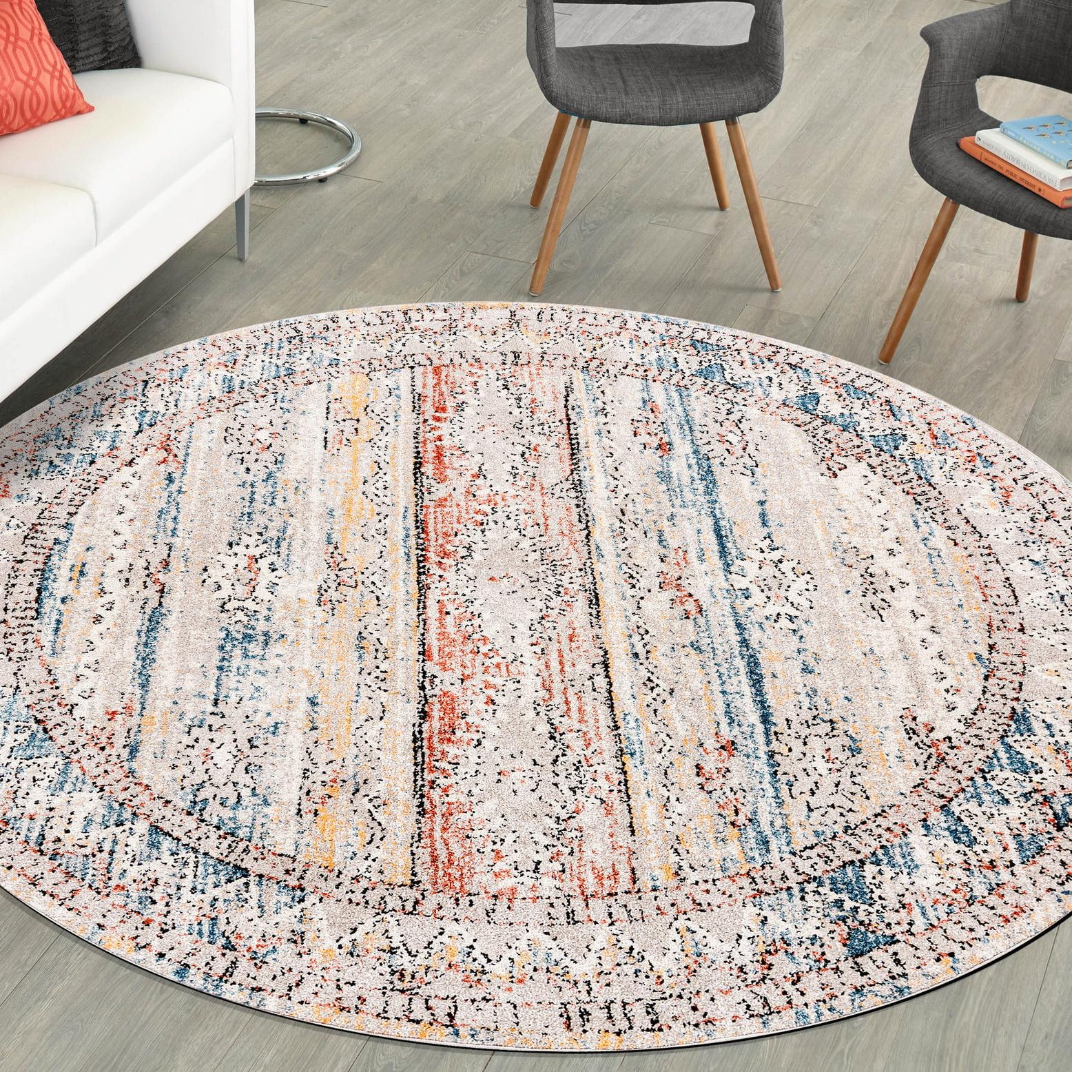 Unique Loom Aramis Collection Area Rug - Tal (10' Round Multi/Beige ...