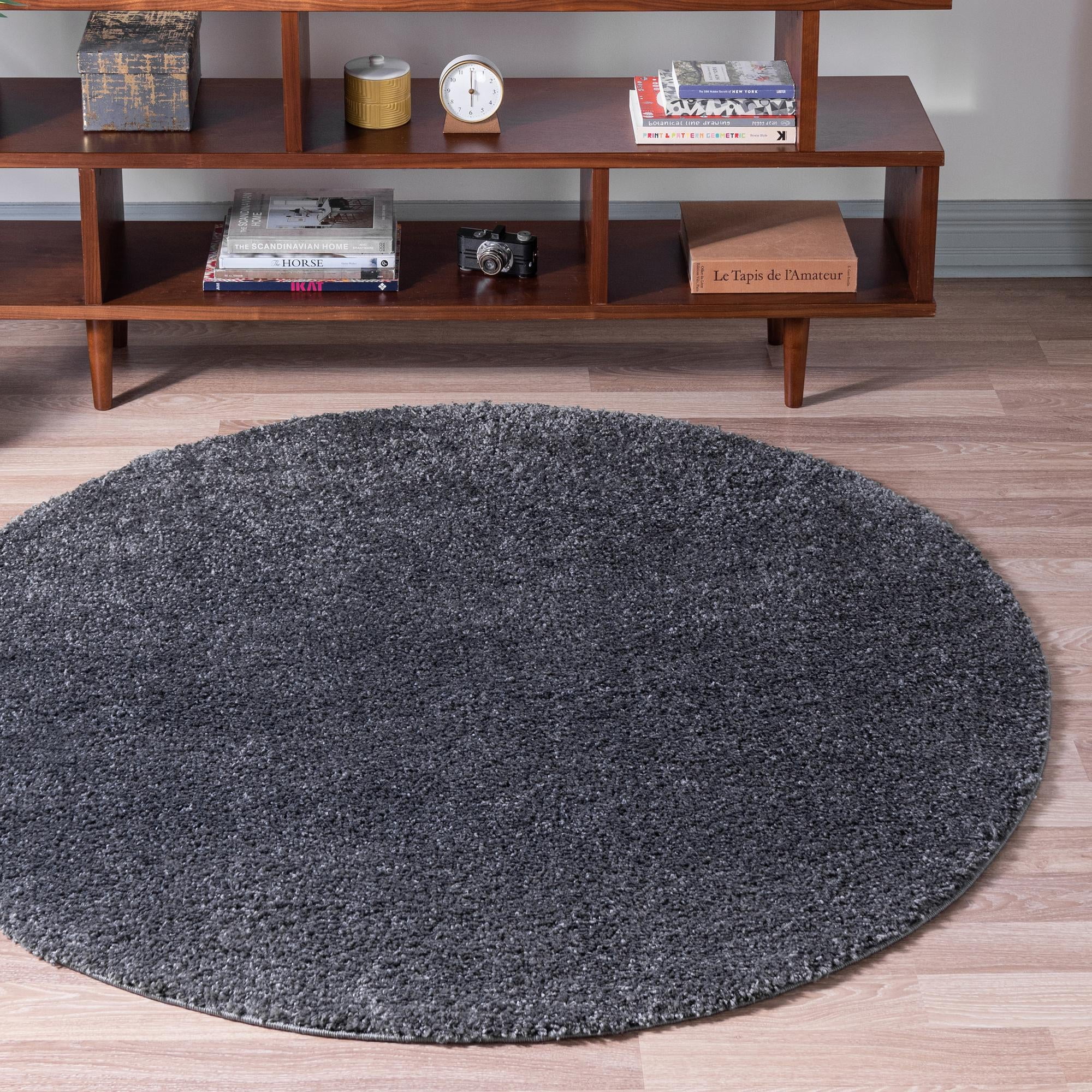 Unique Loom Soft Solid Shag Collection Area Rug - Aras (6' 1" Round Smoke Gray) - Walmart.com