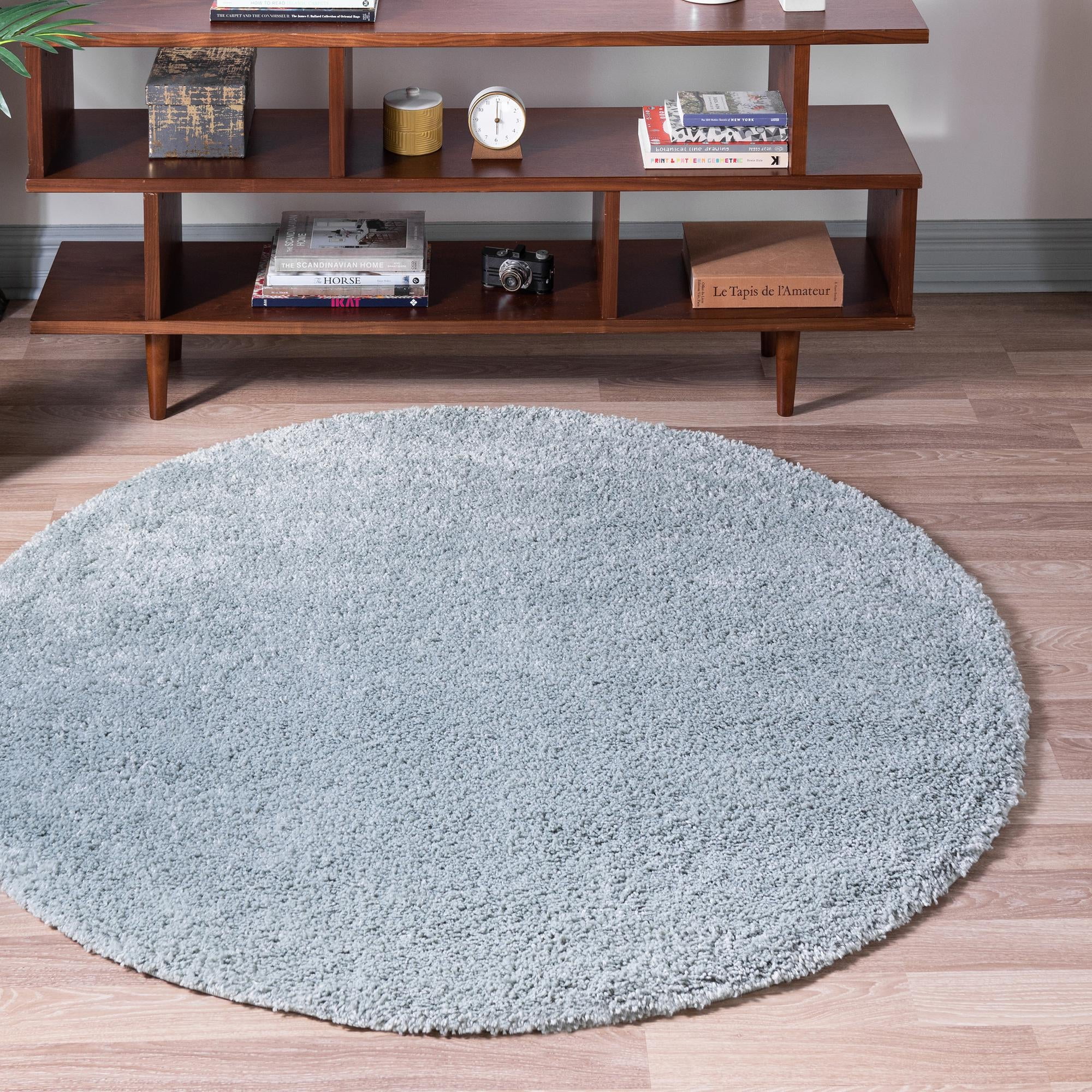 Unique Loom Soft Solid Shag Collection Area Rug - Aras (4' 1" Round ...