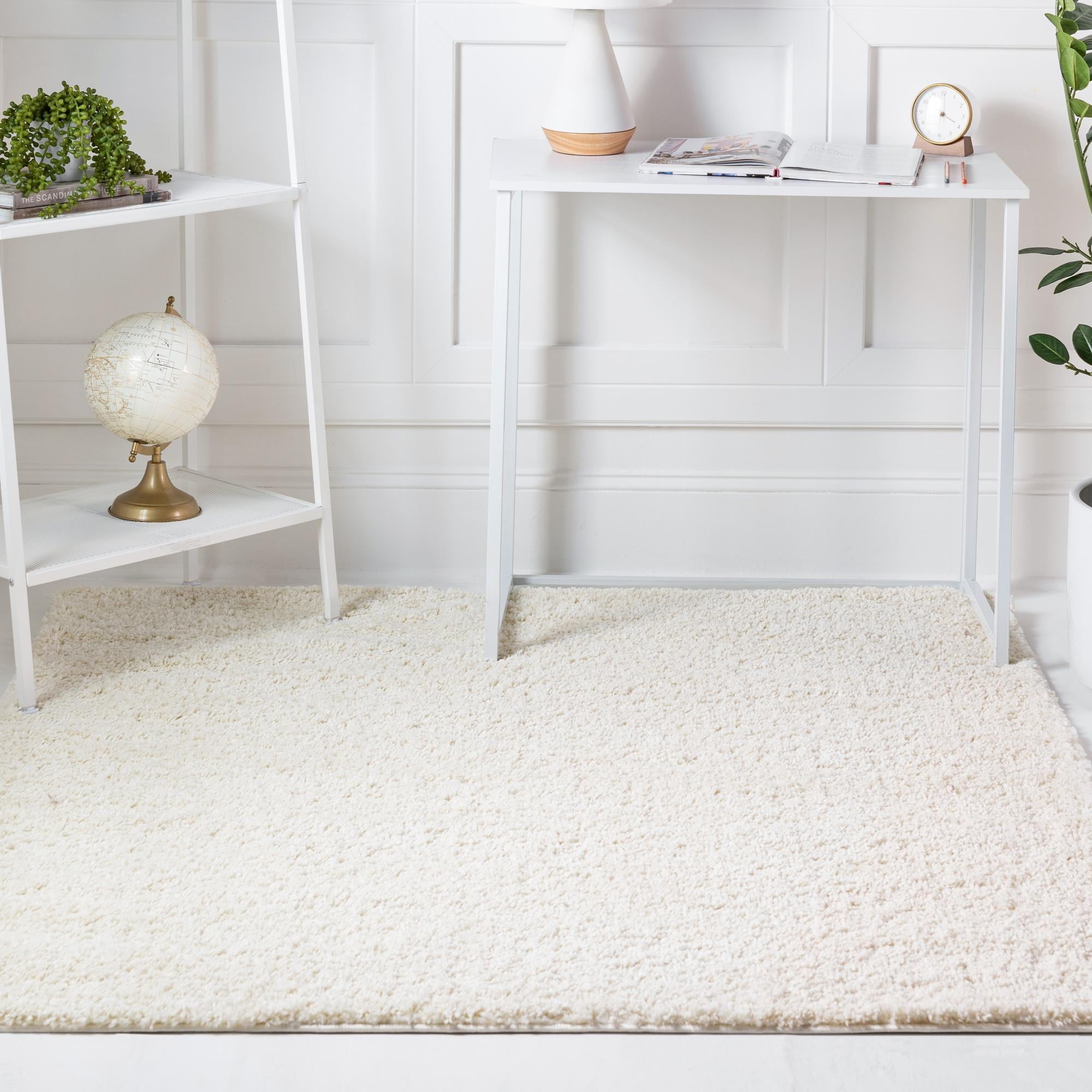 Unique Loom Soft Solid Shag Collection Area Rug - Aras (4' 1" Square White) - Walmart.com