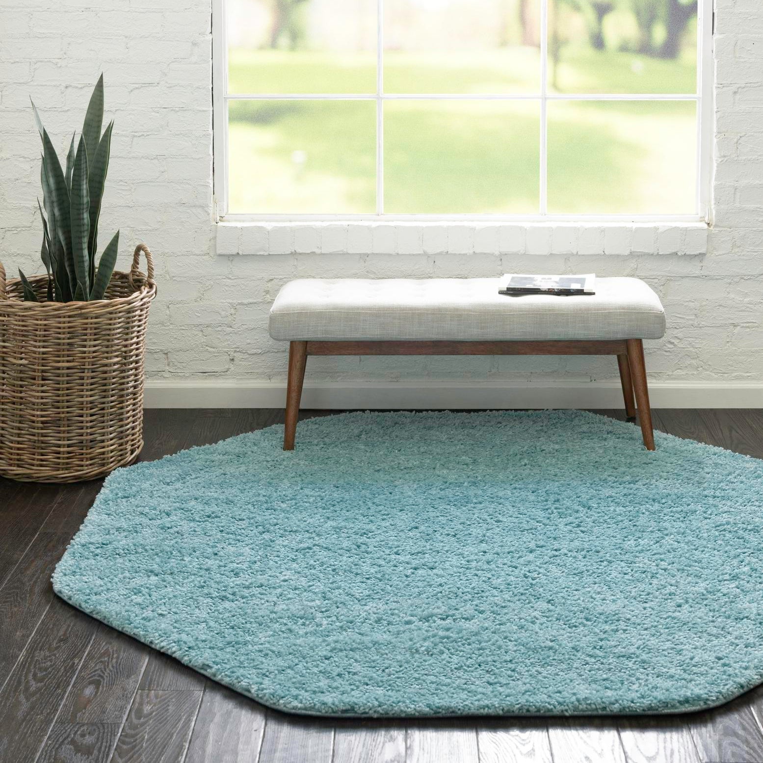 Unique Loom Everyday Shag Collection Area Rug - Solid (4' Octagon ...