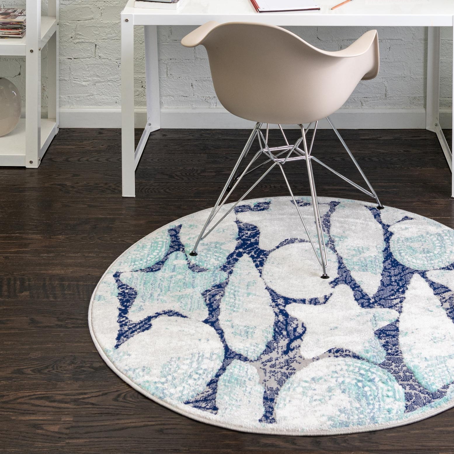 Unique Loom Ariel Collection Area Rug - Star (7' Round Blue/Ivory ...