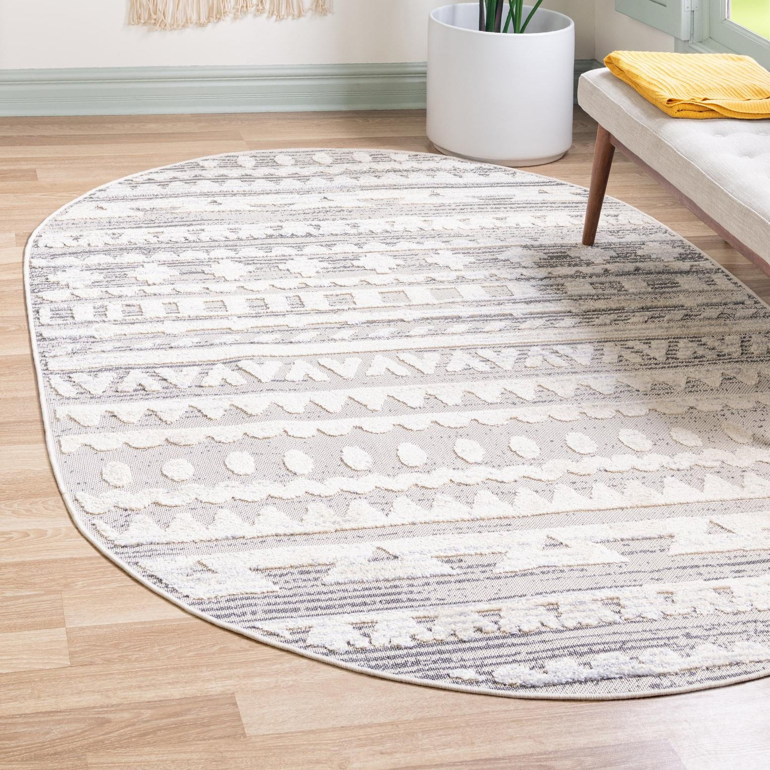 Unique Loom Arlo Collection Area Rug - Avery (4' x 6' Oval Sandy Beige ...
