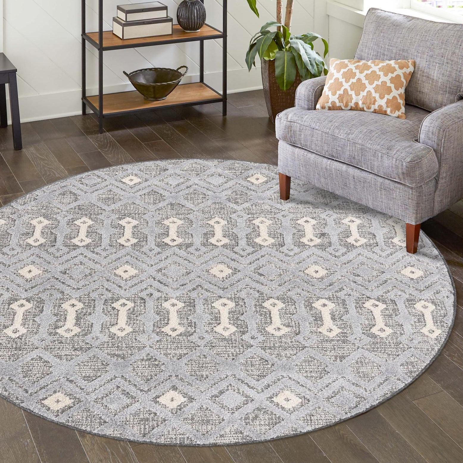 Unique Loom Arlo Collection Area Rug - Lenny (7' Round Gray/Ivory ...