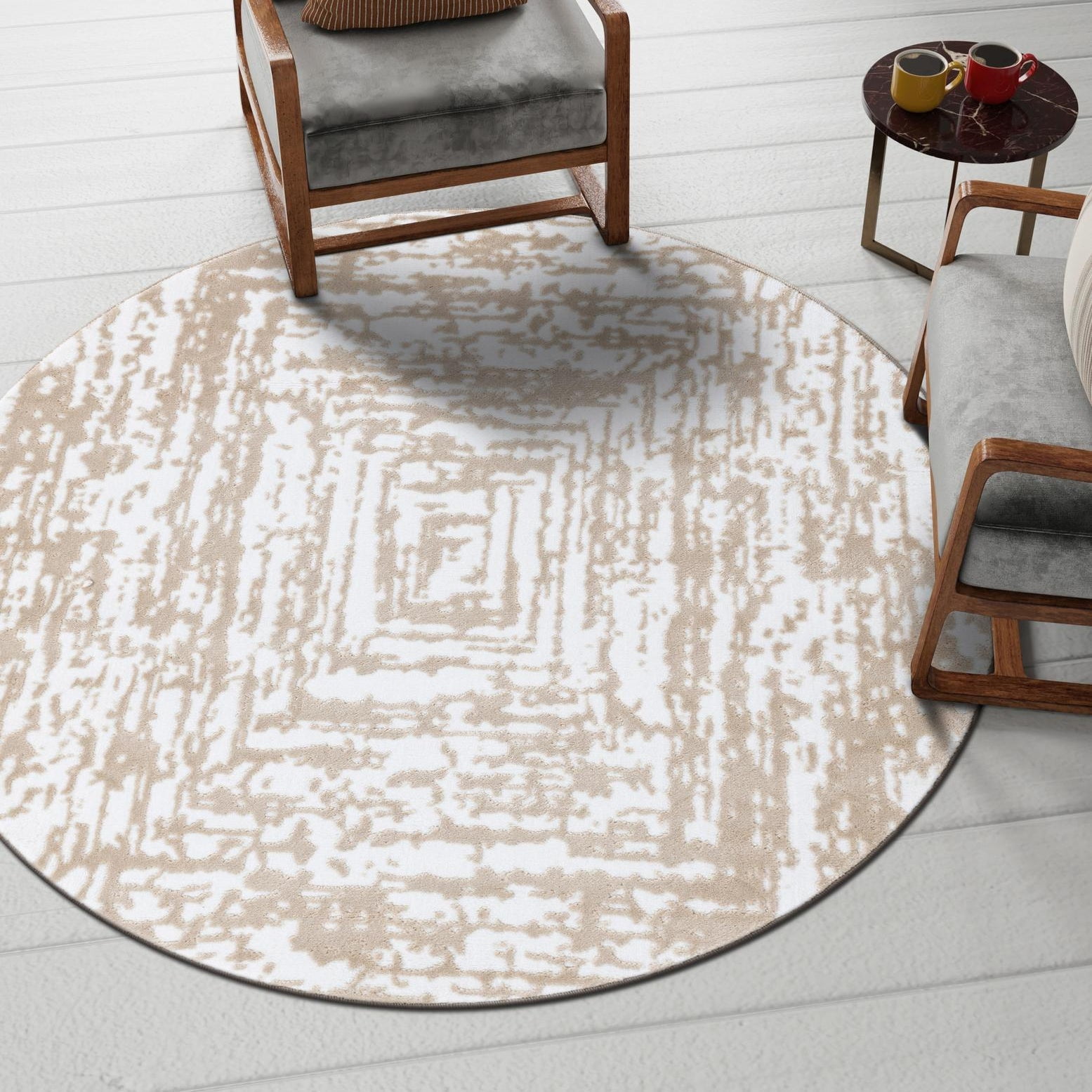 Unique Loom Hermitage Collection Area Rug - Armor (4' Round White Bone ...