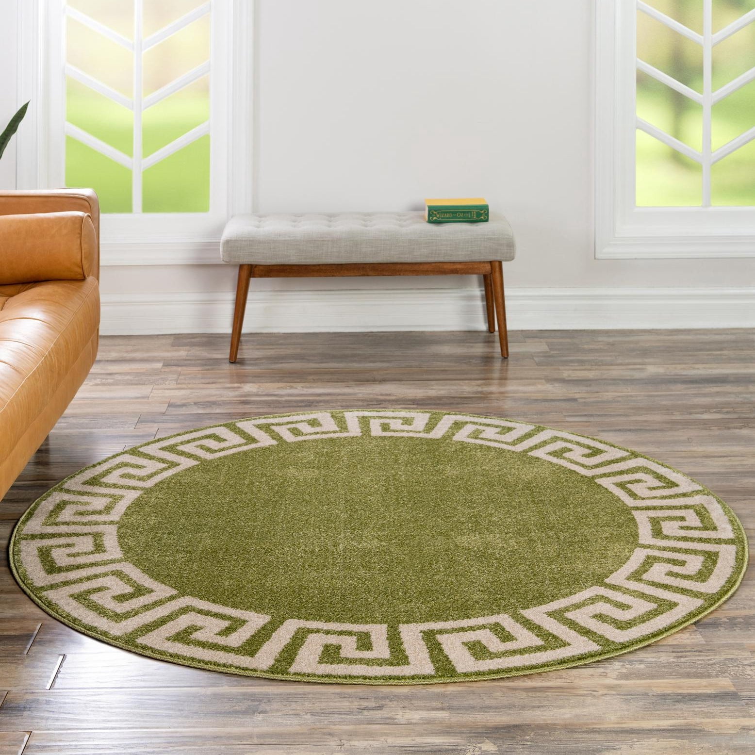 Unique Loom Athens Collection Area Rug - Modern (8' Round Light Green ...