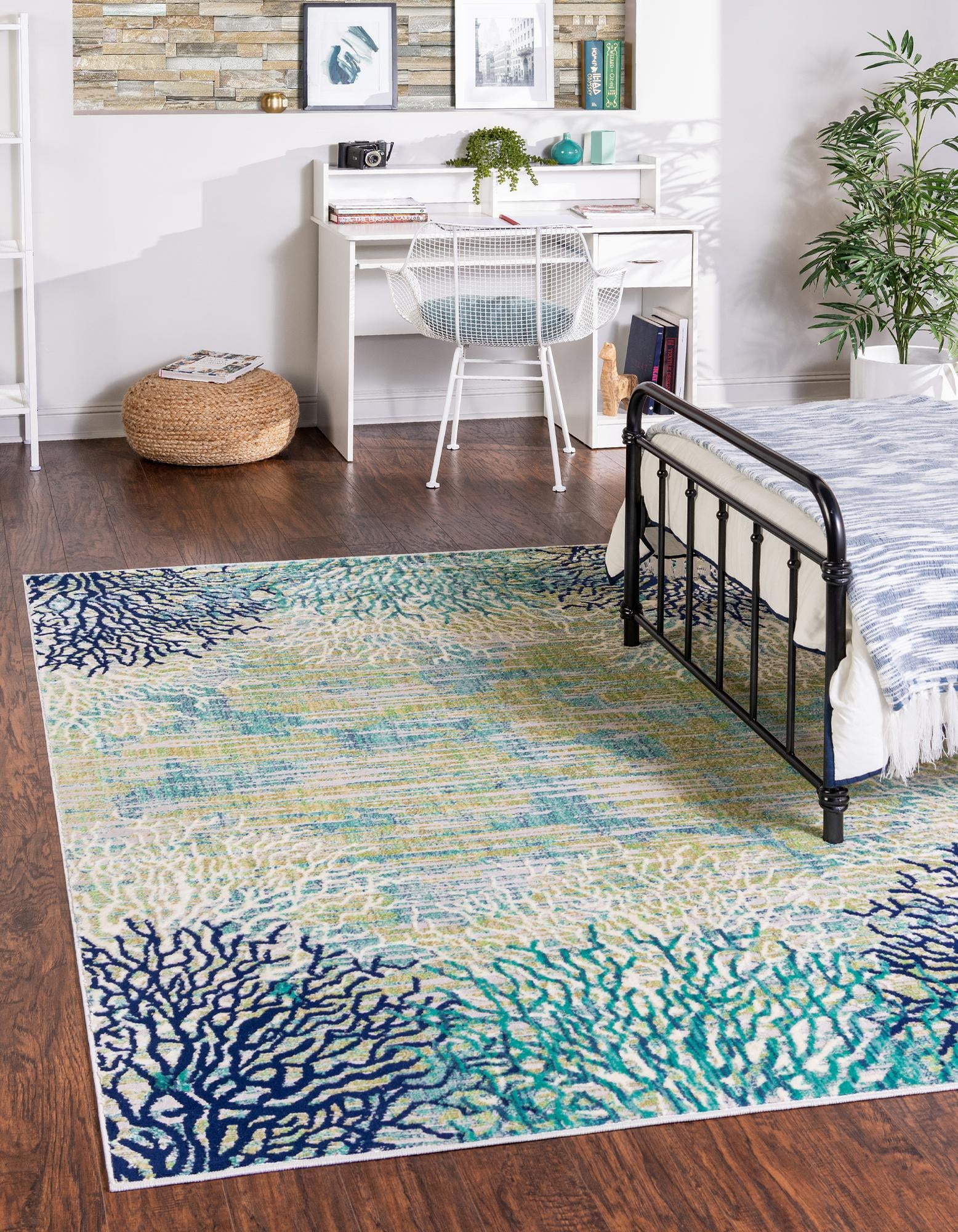 Unique Loom Atoll Ariel Rug Blue/Ivory 2' x 3' 1" Rectangle Botanical ...