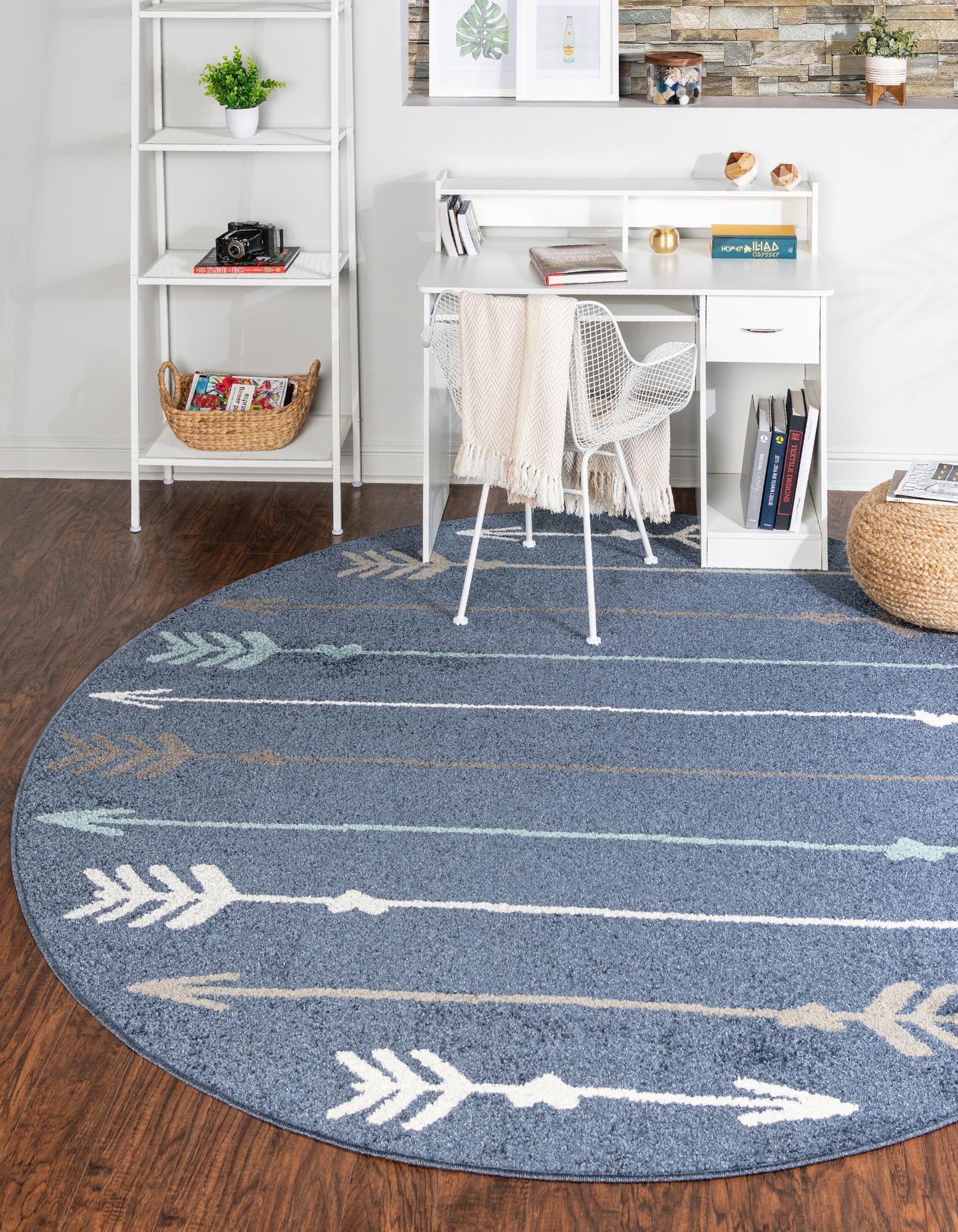 Unique Loom Autumn Collection Area Rug - Arrow (3' 3" Round Navy Blue ...