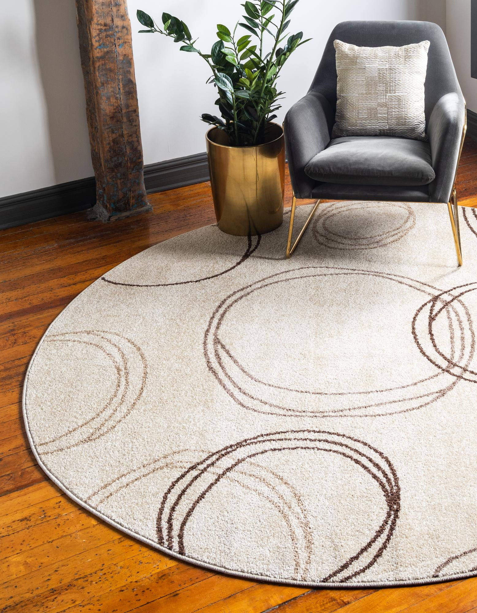 Unique Loom Autumn Collection Area Rug - Cornucopia (3' 3" Round Beige ...