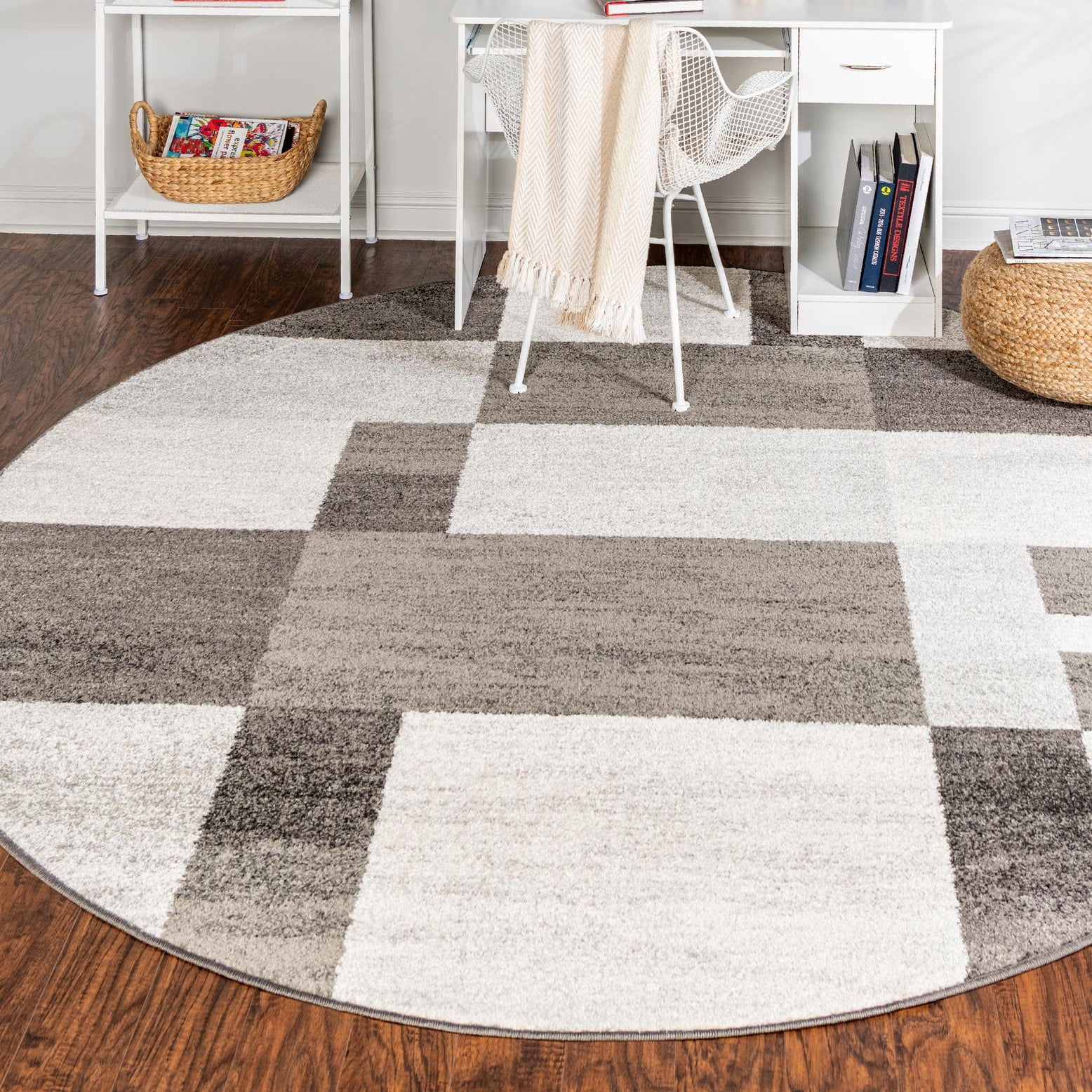 Unique Loom Autumn Collection Area Rug - Providence (5' 3" Round Gray ...