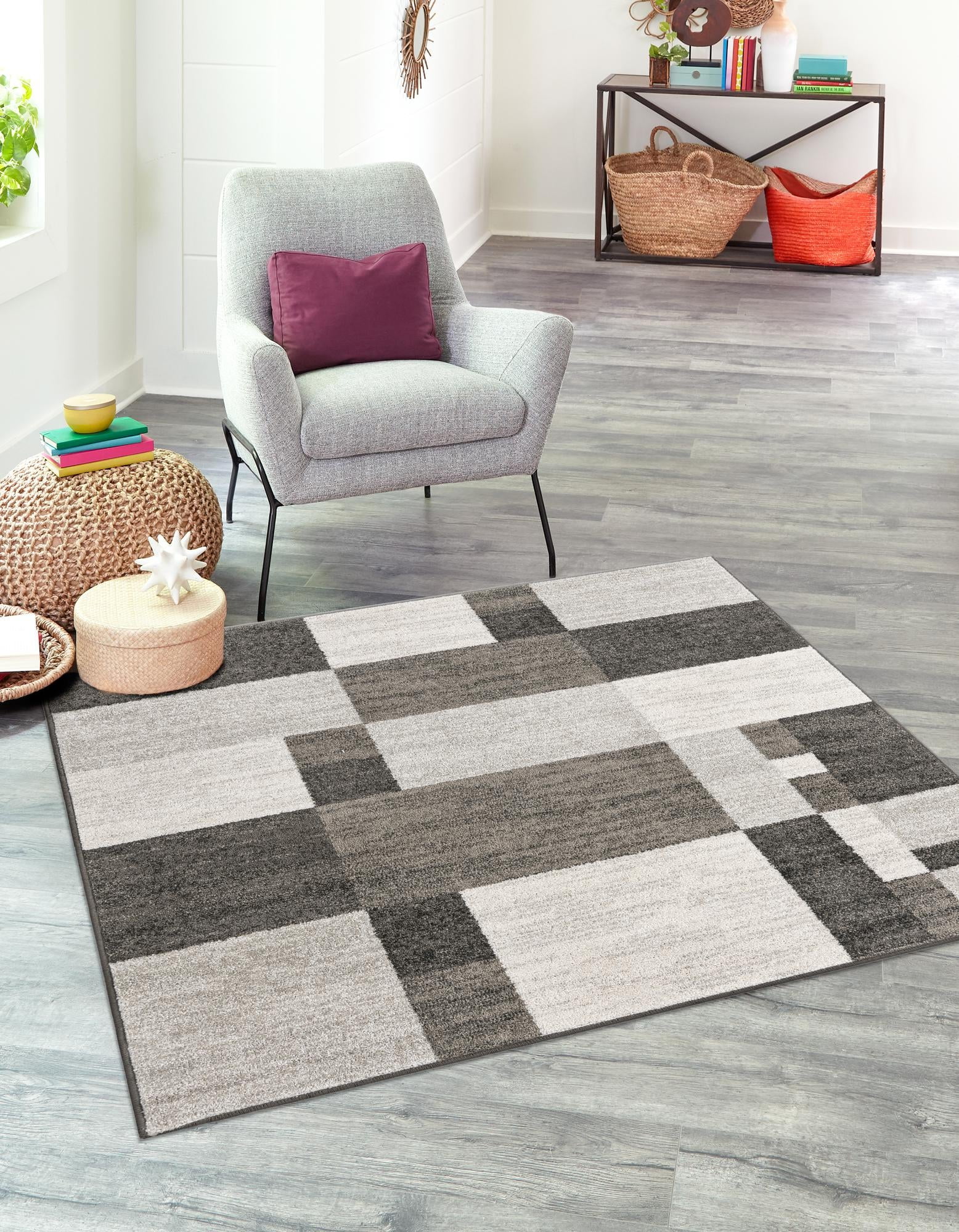 Unique Loom Autumn Collection Area Rug - Providence (5' 3" Square Gray ...