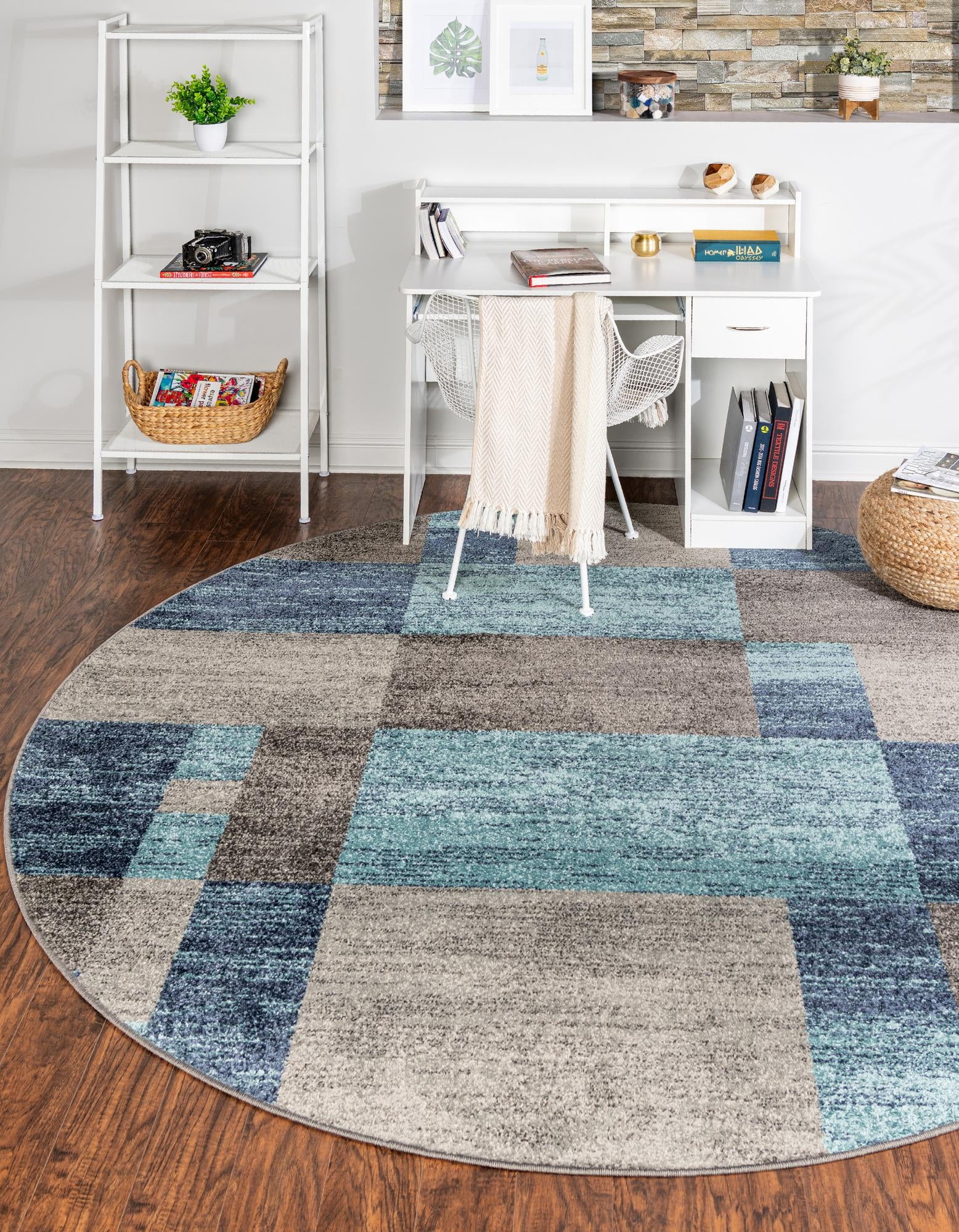 Unique Loom Autumn Collection Area Rug - Providence (7' 10" Round Blue ...
