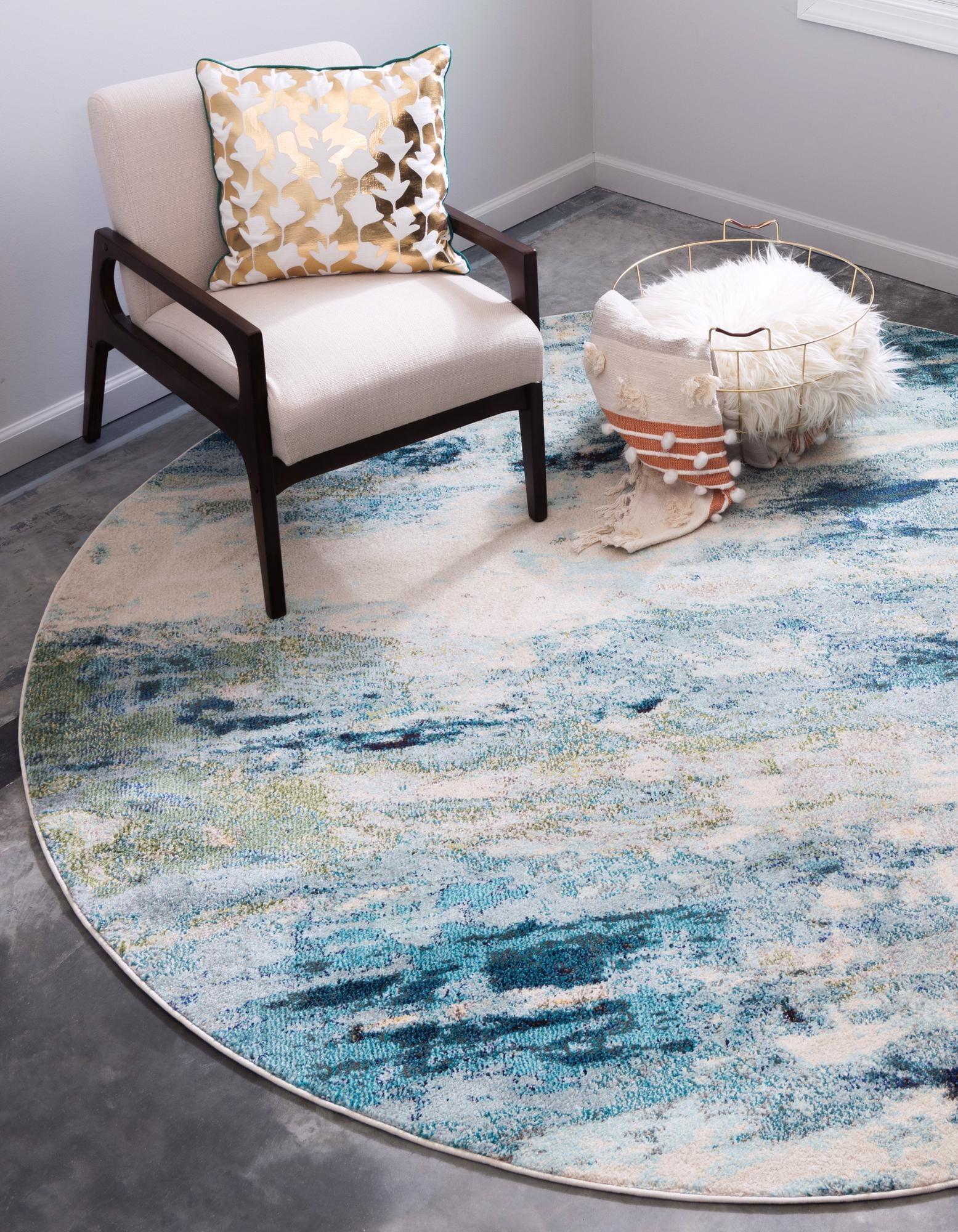 Unique Loom Avalon Chromatic Rug Light Blue/Gray 7' 11" Round Abstract ...