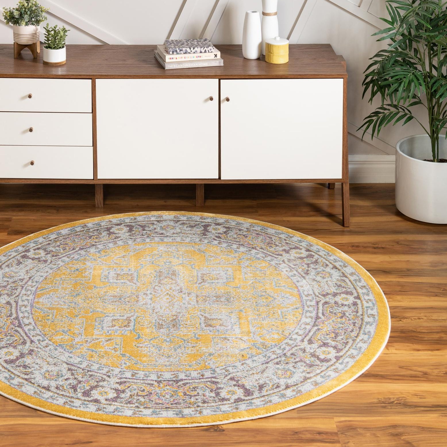 Unique Loom Baracoa Collection Area Rug - Prado (5' 5" Round Yellow ...
