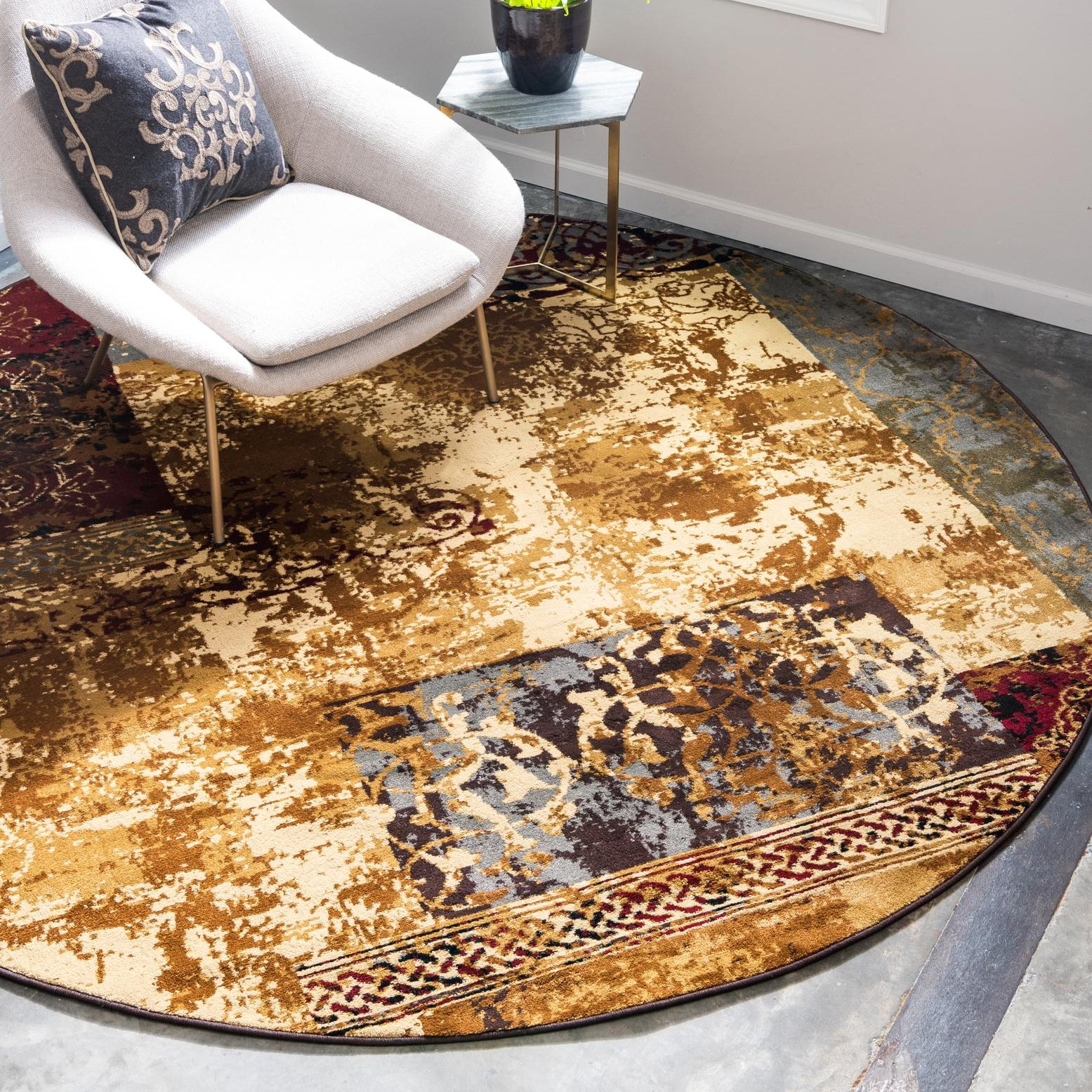 Unique Loom Barista Collection Area Rug - Arusha (4' 1" Round Beige ...