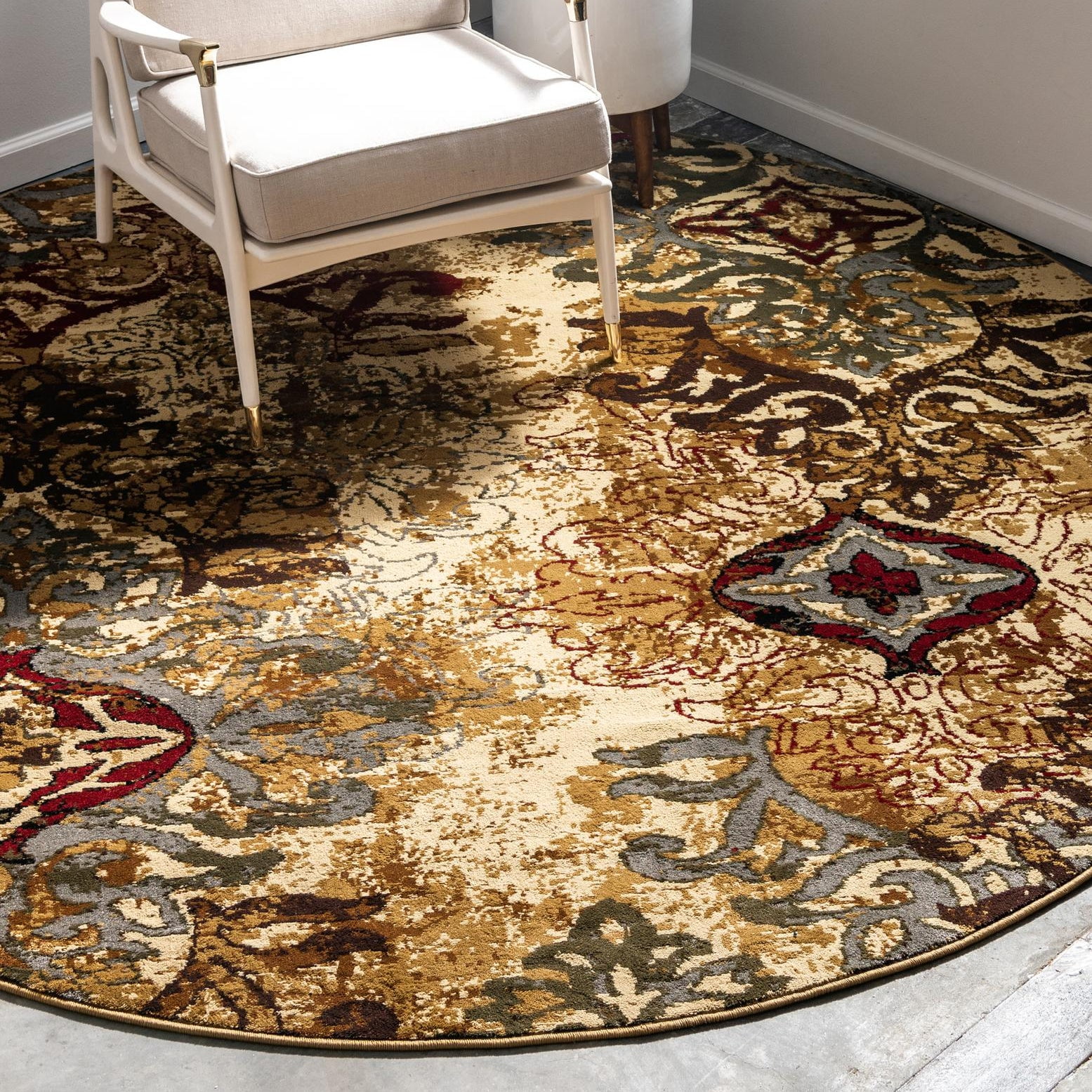 Unique Loom Barista Collection Area Rug - Congencis (3' 3" Round Beige ...