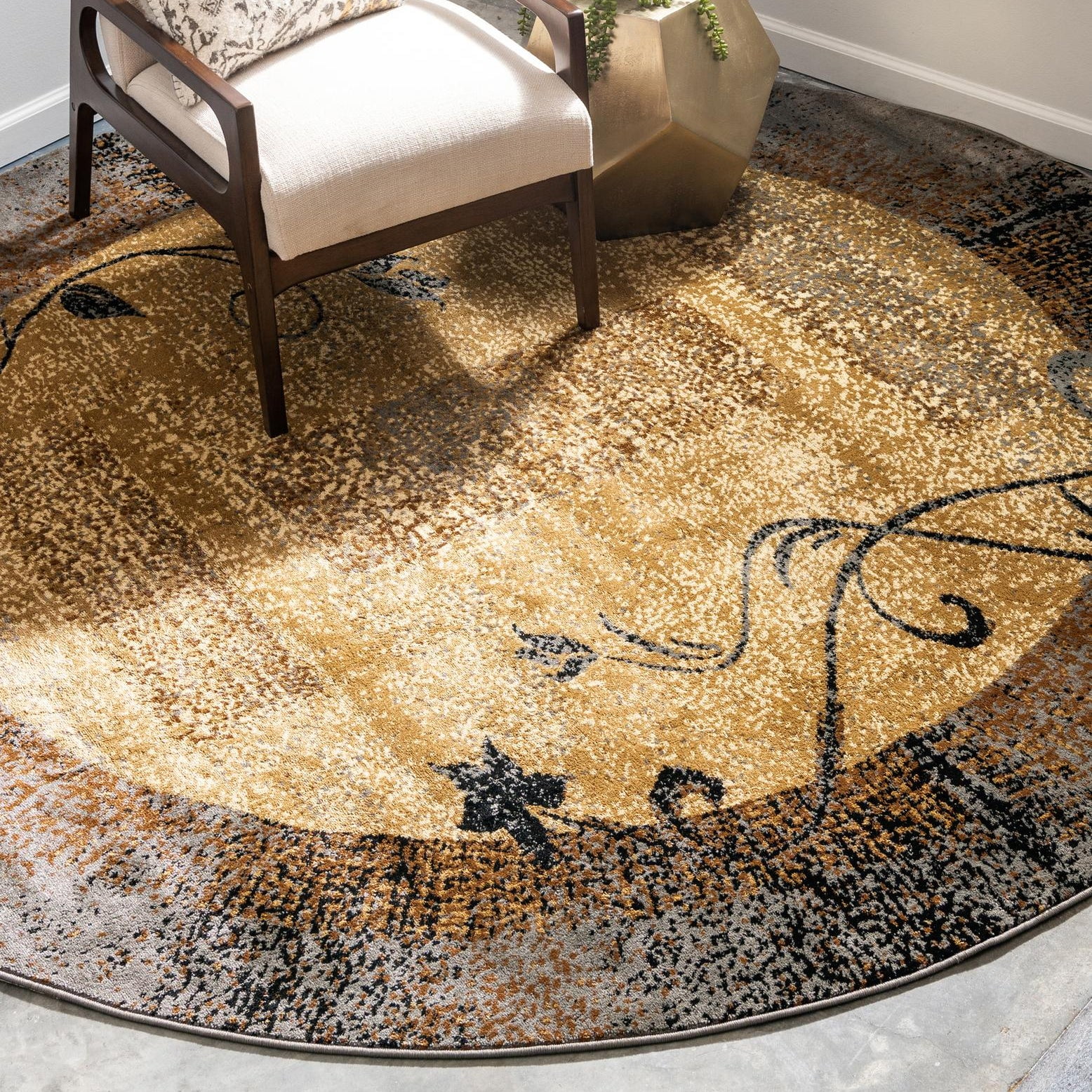 Unique Loom Barista Collection Area Rug - Excelsa (7' 10" Round Beige ...