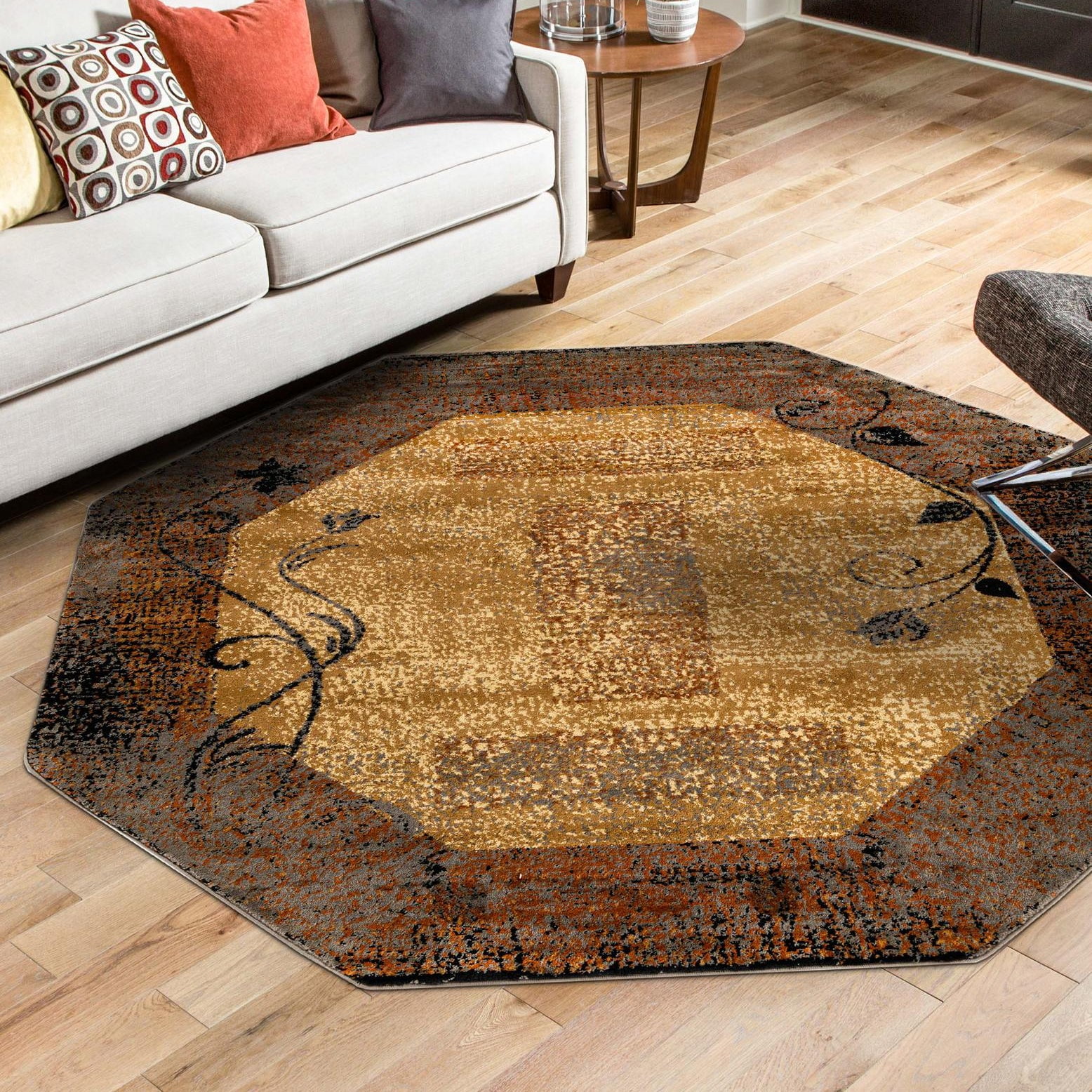 Unique Loom Barista Collection Area Rug - Excelsa (7' Octagon Beige ...