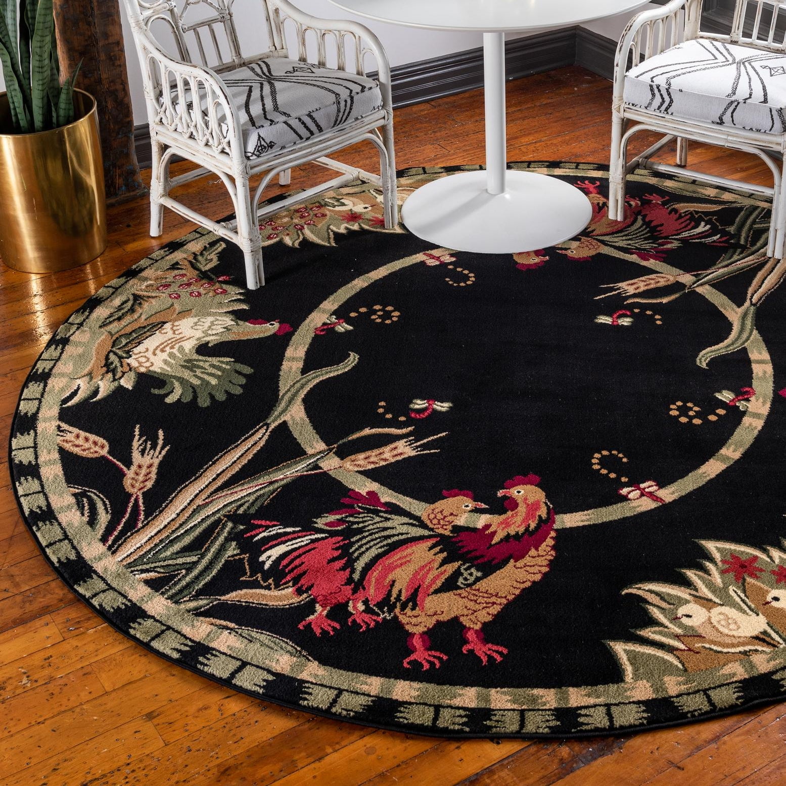 Unique Loom Barnyard Collection Area Rug - Farm (3' 3" Round Black ...