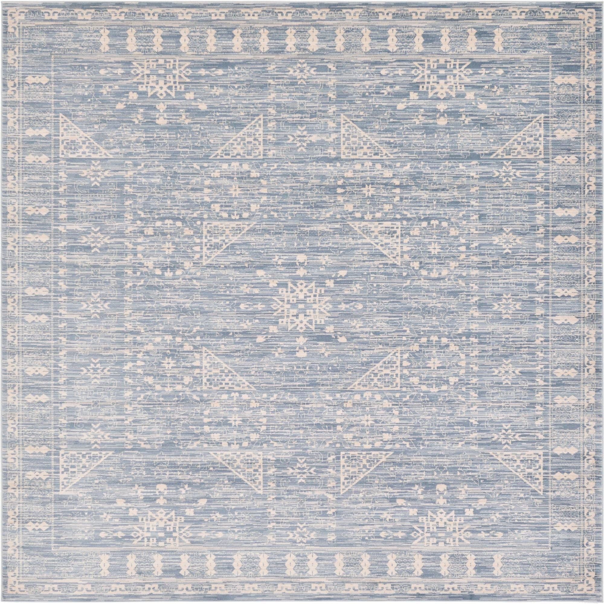 Unique Loom Birch Paris Rug Blue/Beige 8' Square Border Bohemian ...