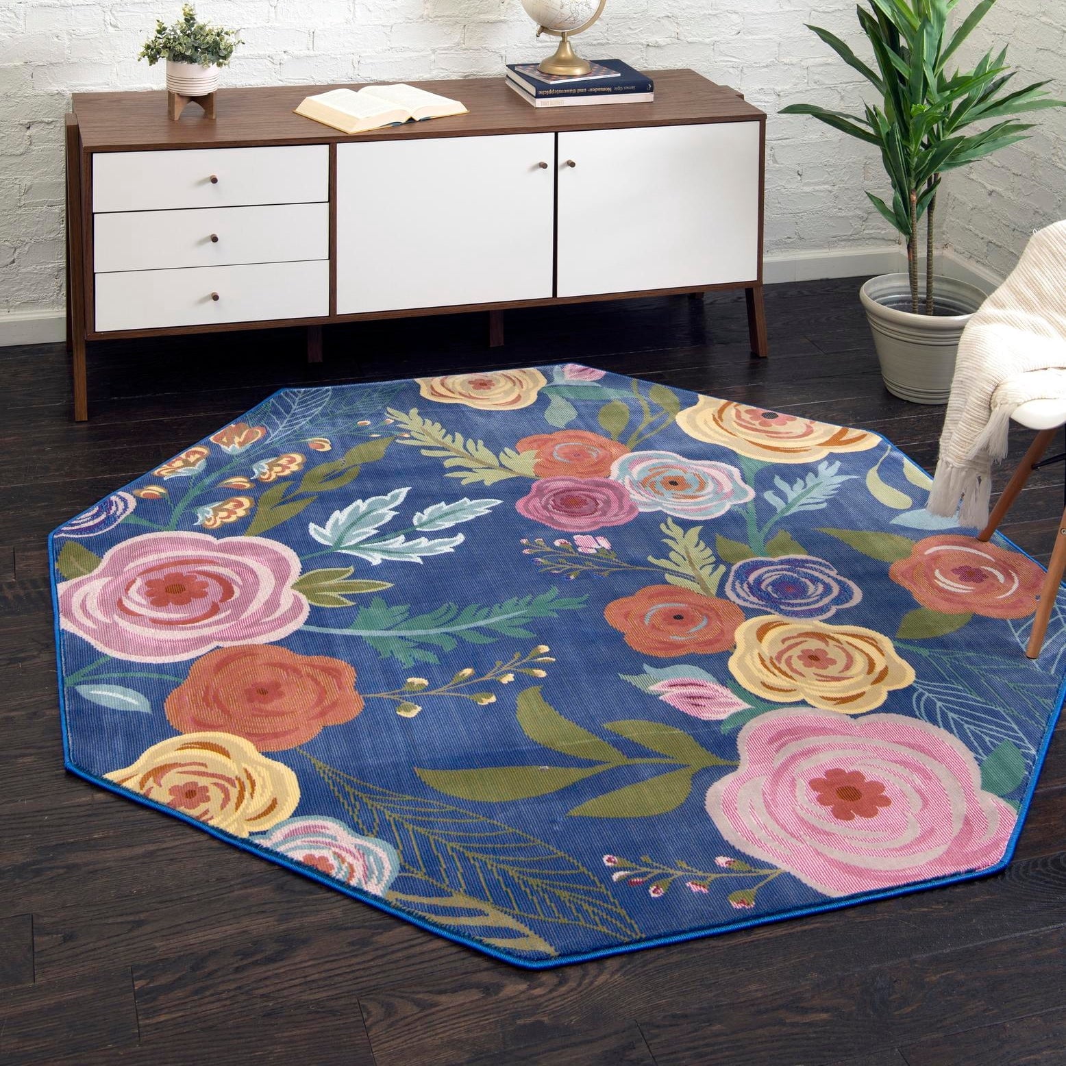 Unique Loom Blossom Collection Area Rug - Ashley (6' Octagon Blue/Olive ...