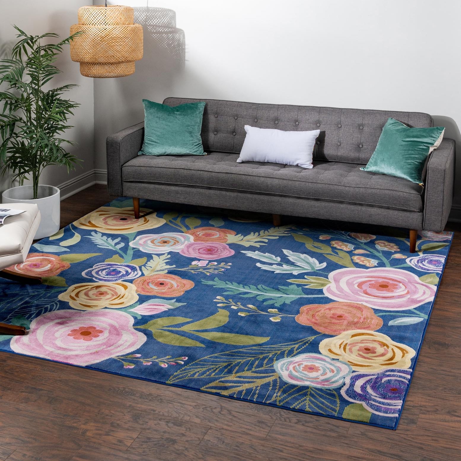 Unique Loom Blossom Collection Area Rug - Ashley (7' 10" Square Blue ...