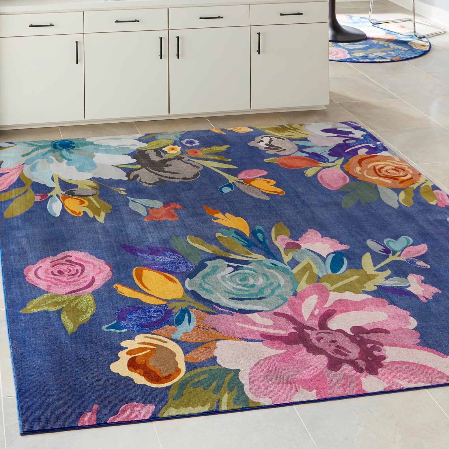 Unique Loom Blossom Collection Area Rug - Laura (10' Square Blue/Gold ...