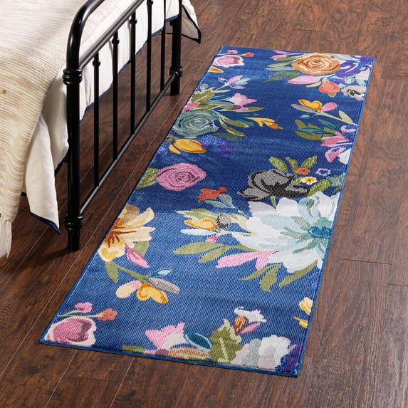 Unique Loom Blossom Collection Area Rug - Laura (2' x 6' Runner Blue ...