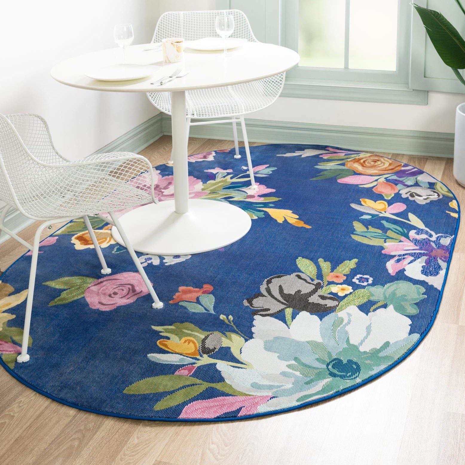 Unique Loom Blossom Collection Area Rug - Laura (7' 10" x 10' Oval Blue ...