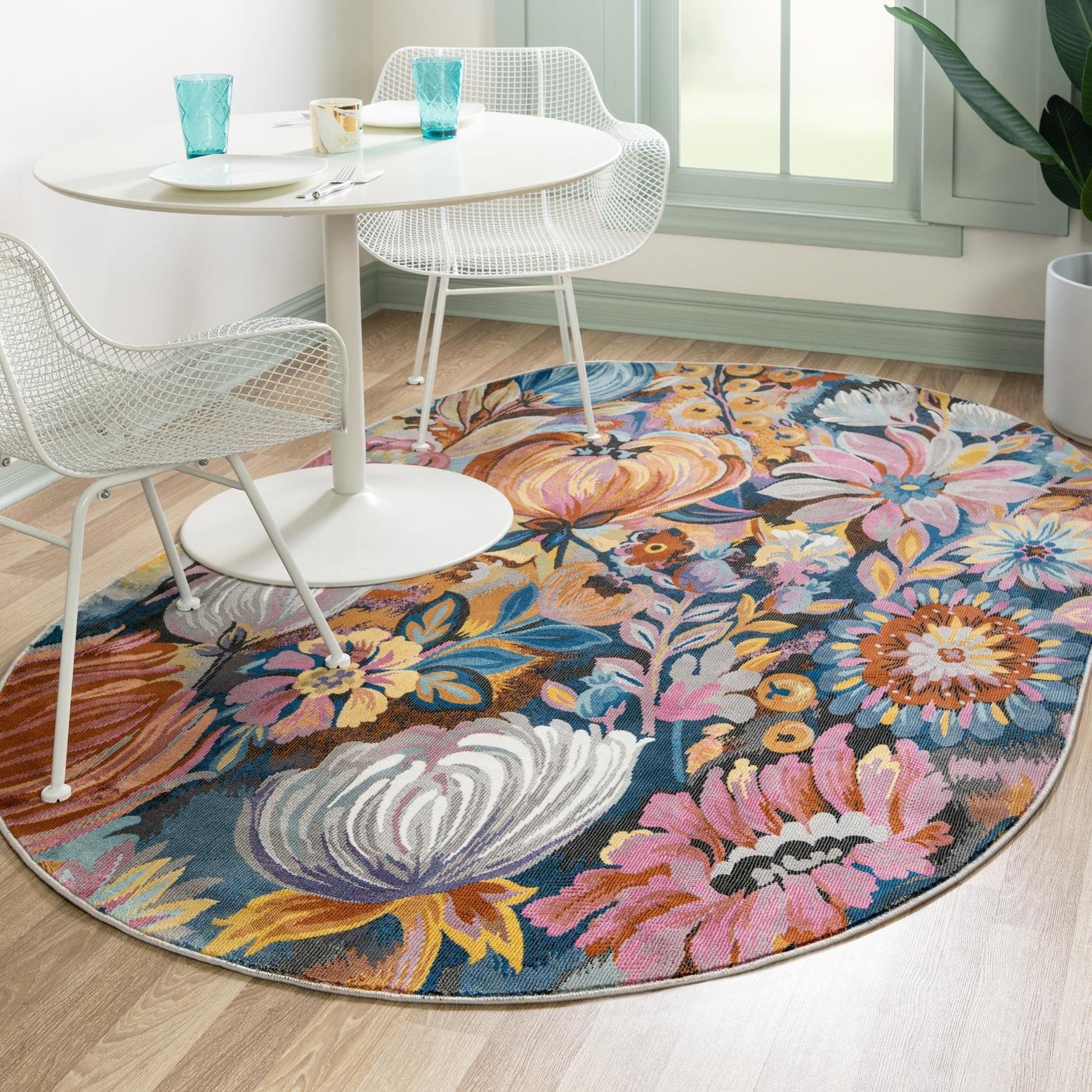 Unique Loom Blossom Collection Area Rug - Negril (7' 10" x 10' Oval ...