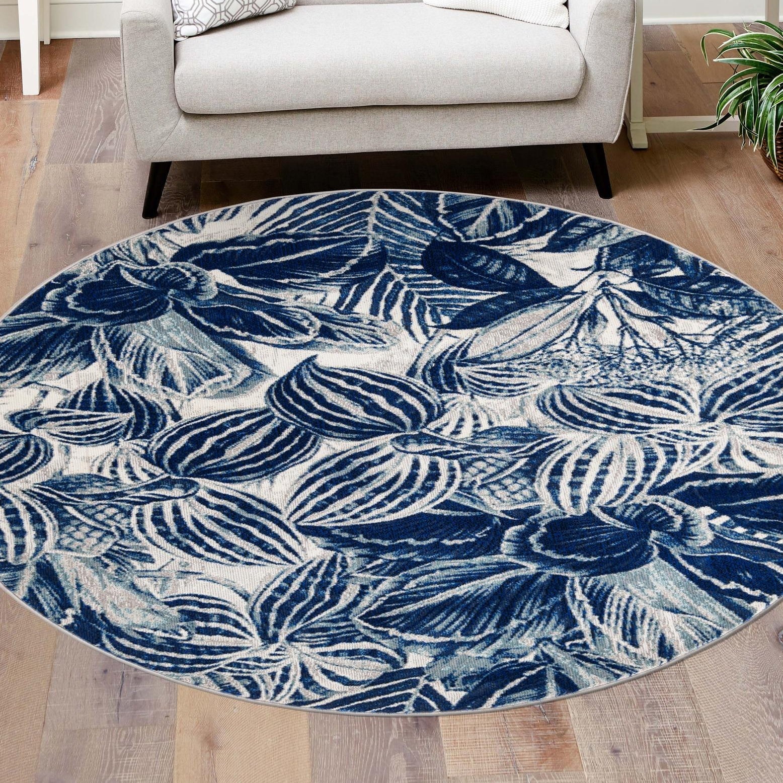 Unique Loom Blossom Collection Area Rug - Ocho (10' Round Navy Blue ...