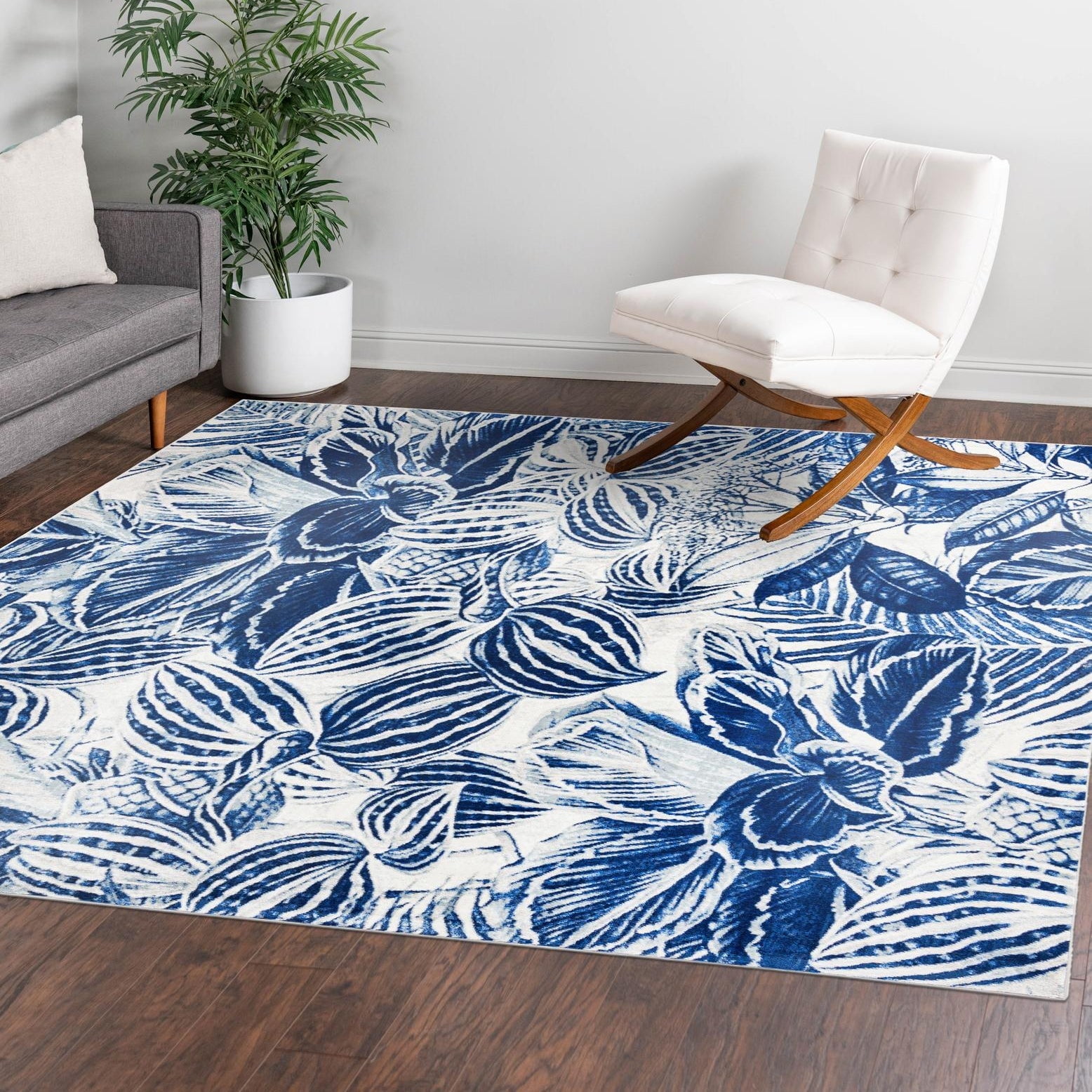Unique Loom Blossom Collection Area Rug - Ocho (10' Square Navy Blue ...