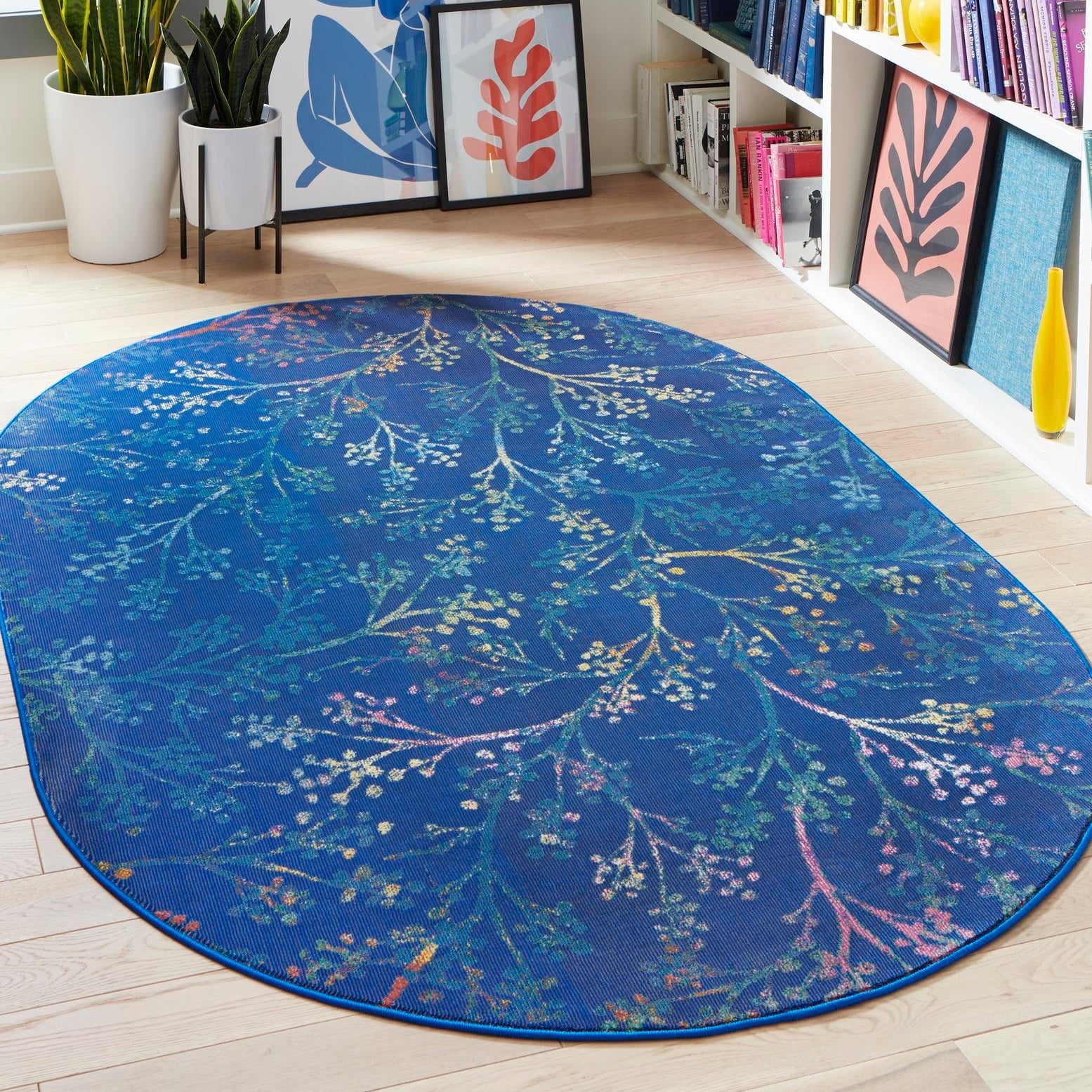 Unique Loom Blossom Collection Area Rug - Yoshino (4' x 6' Oval Blue ...