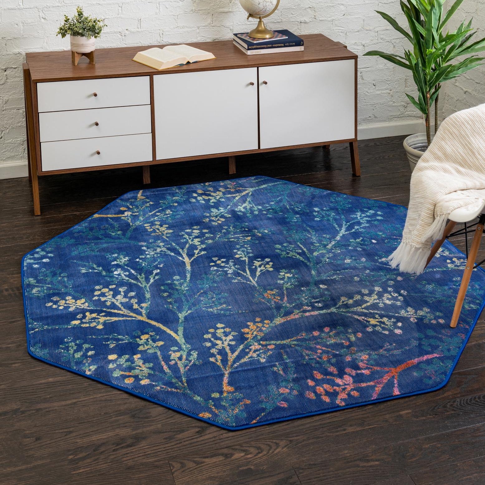 Unique Loom Blossom Collection Area Rug - Yoshino (6' Octagon Blue ...