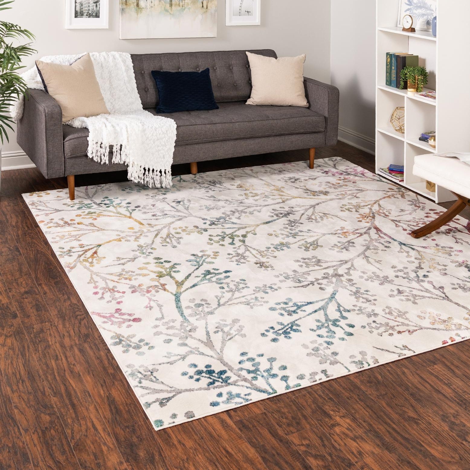 Unique Loom Blossom Collection Area Rug - Yoshino (7' 10" Square Ivory/Gray) - Walmart.com