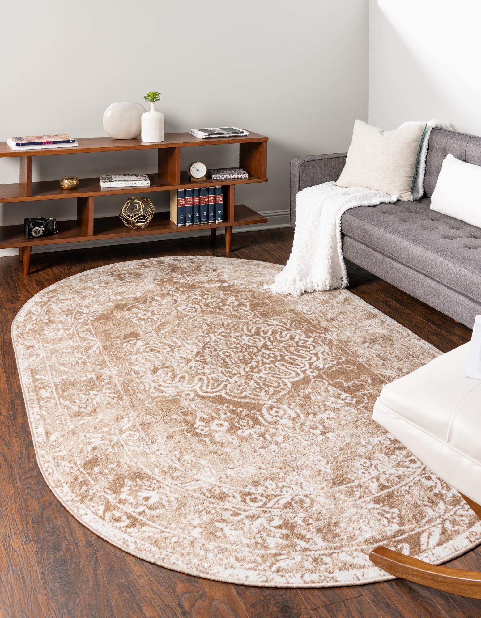 Unique Loom Bodleian Oxford Rug Beige/Ivory 8' x 10' Oval Border ...