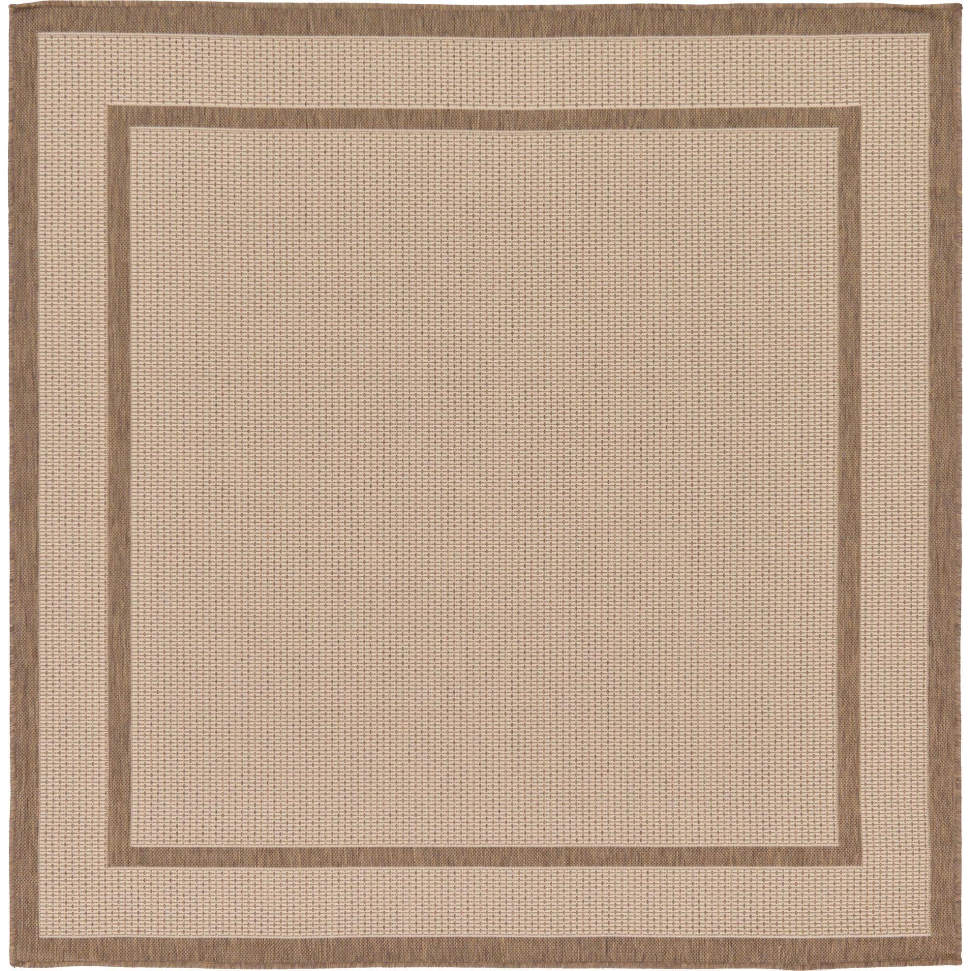 Unique Loom Border Indoor/Outdoor Border Rug Beige/Brown 6' 1" Square ...