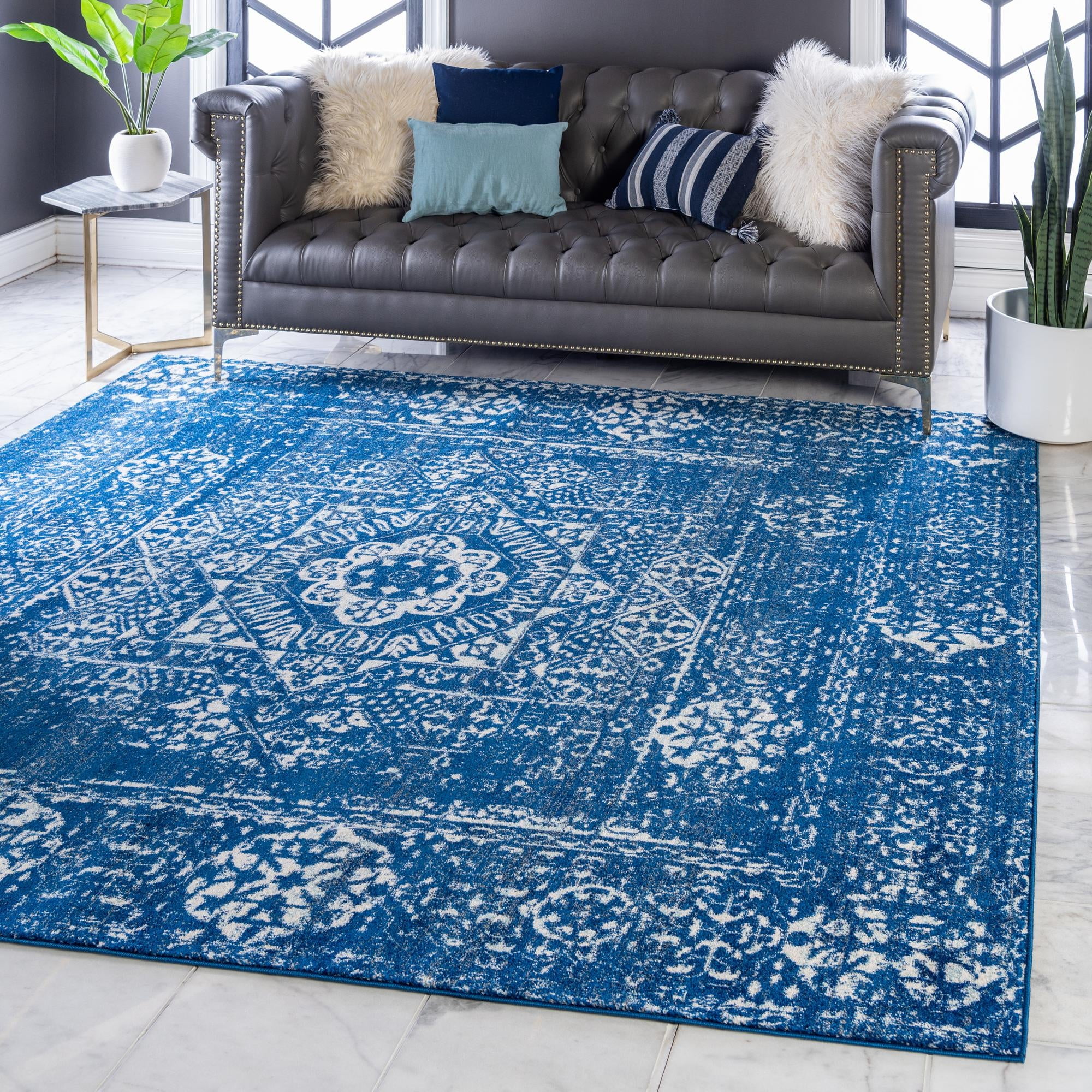 Unique Loom Bouquet Tradition Rug Royal Blue/Blue 8' 4" Square ...
