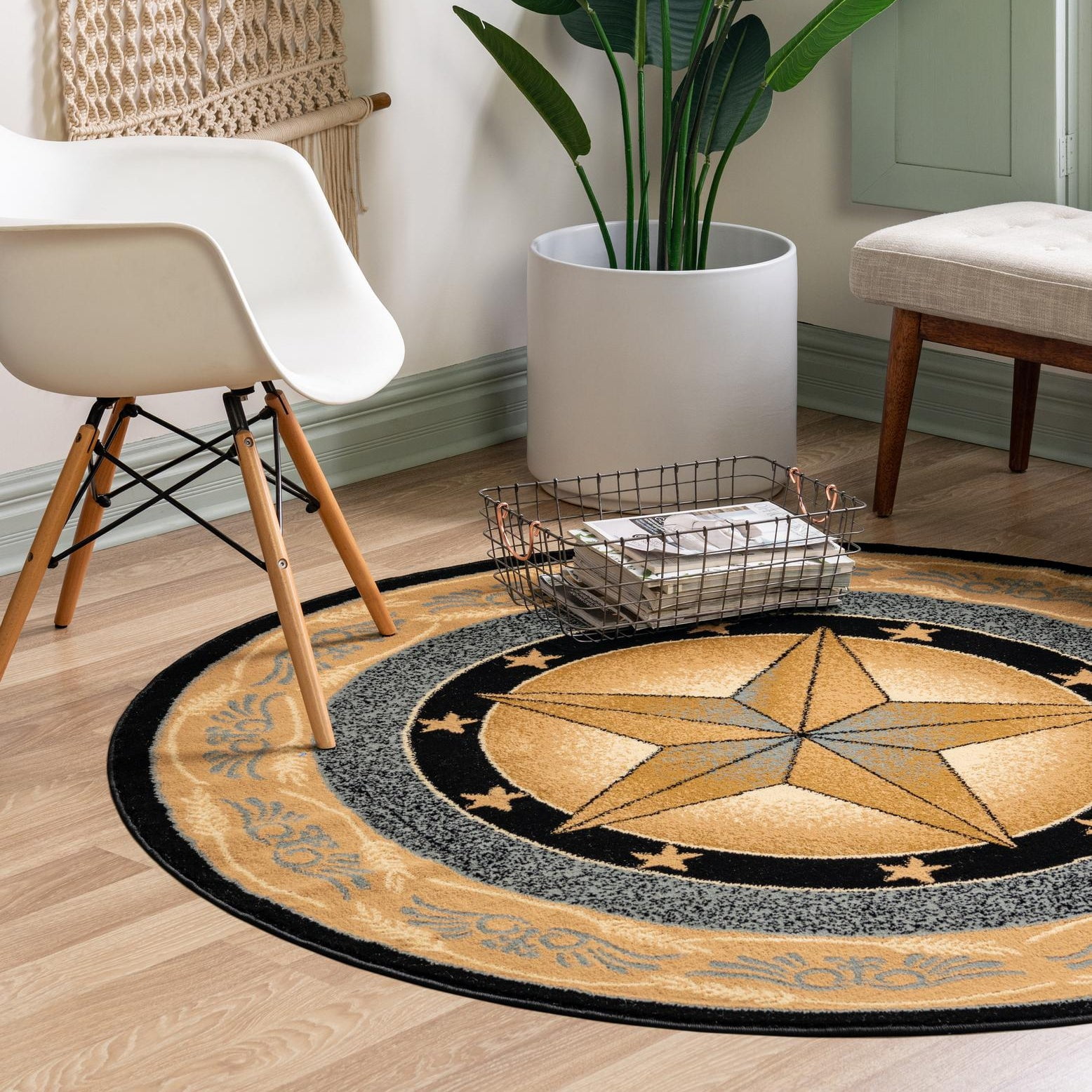 Unique Loom Pioneer Collection Area Rug - Bozeman (5' 3" Round Blue/Beige) - Walmart.com