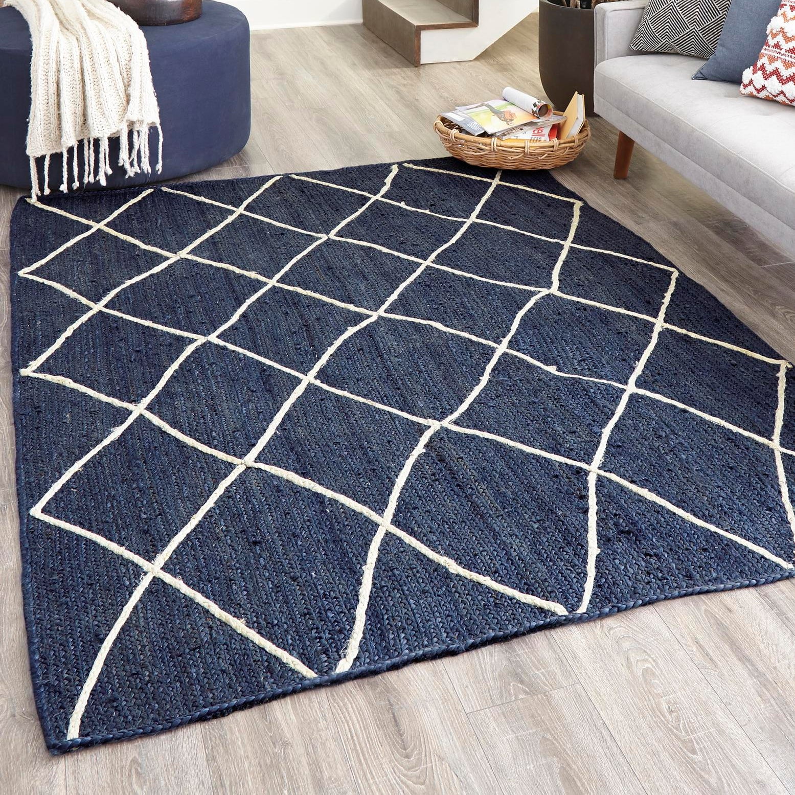 Unique Loom Braided Jute Collection Area Rug - Trellis (4' 1" x 6' 1 ...