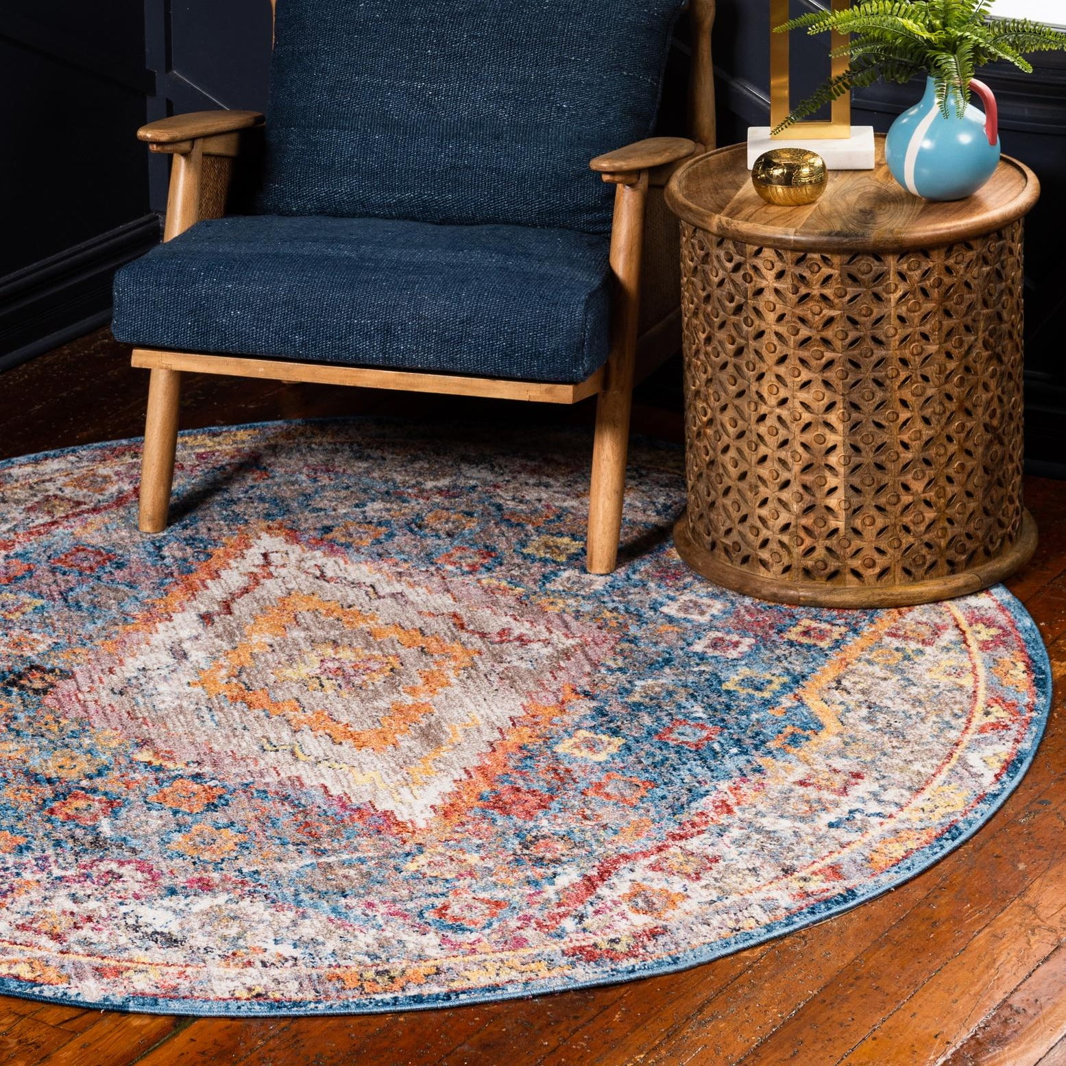 Unique Loom Brighton Collection Area Rug - Dumbo (3' 3" Round Blue ...