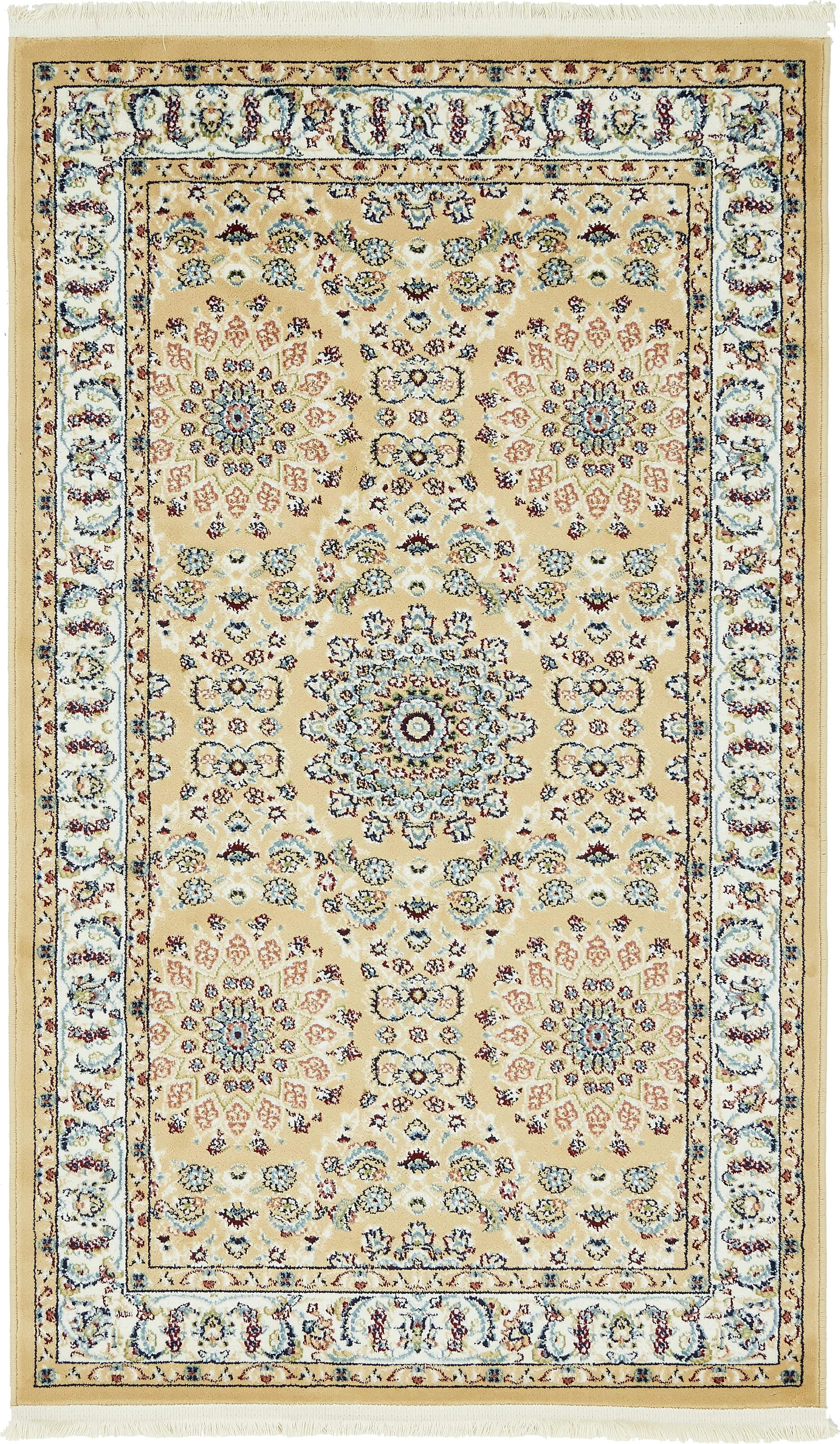 Unique Loom Brighton Narenj Rug Beige/Blue 3' x 5' 1" Rectangle Floral ...