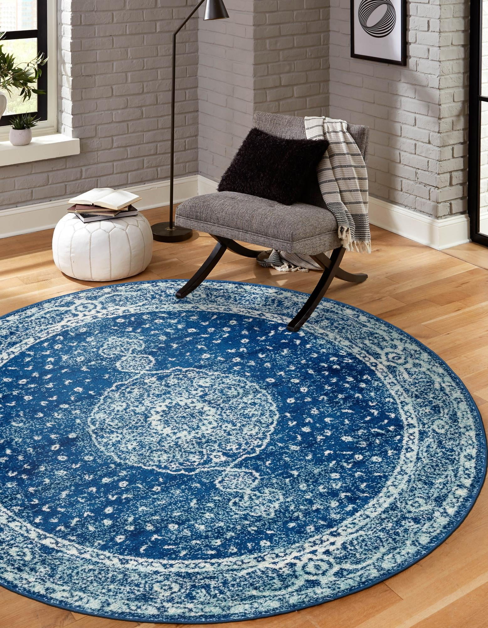 Unique Loom Bromley Collection Area Rug - Midnight (3' Round Navy Blue ...