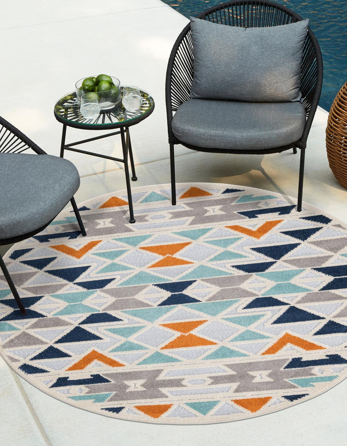 Unique Loom Bubali Aruba Outdoor Rug ,Round,5' 3" x 5' 3" Gray Coastal ...