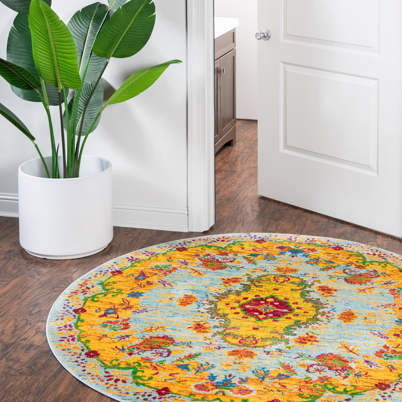 Unique Loom Calypso Collection Area Rug - Antigua (5' 3" Round Aqua ...