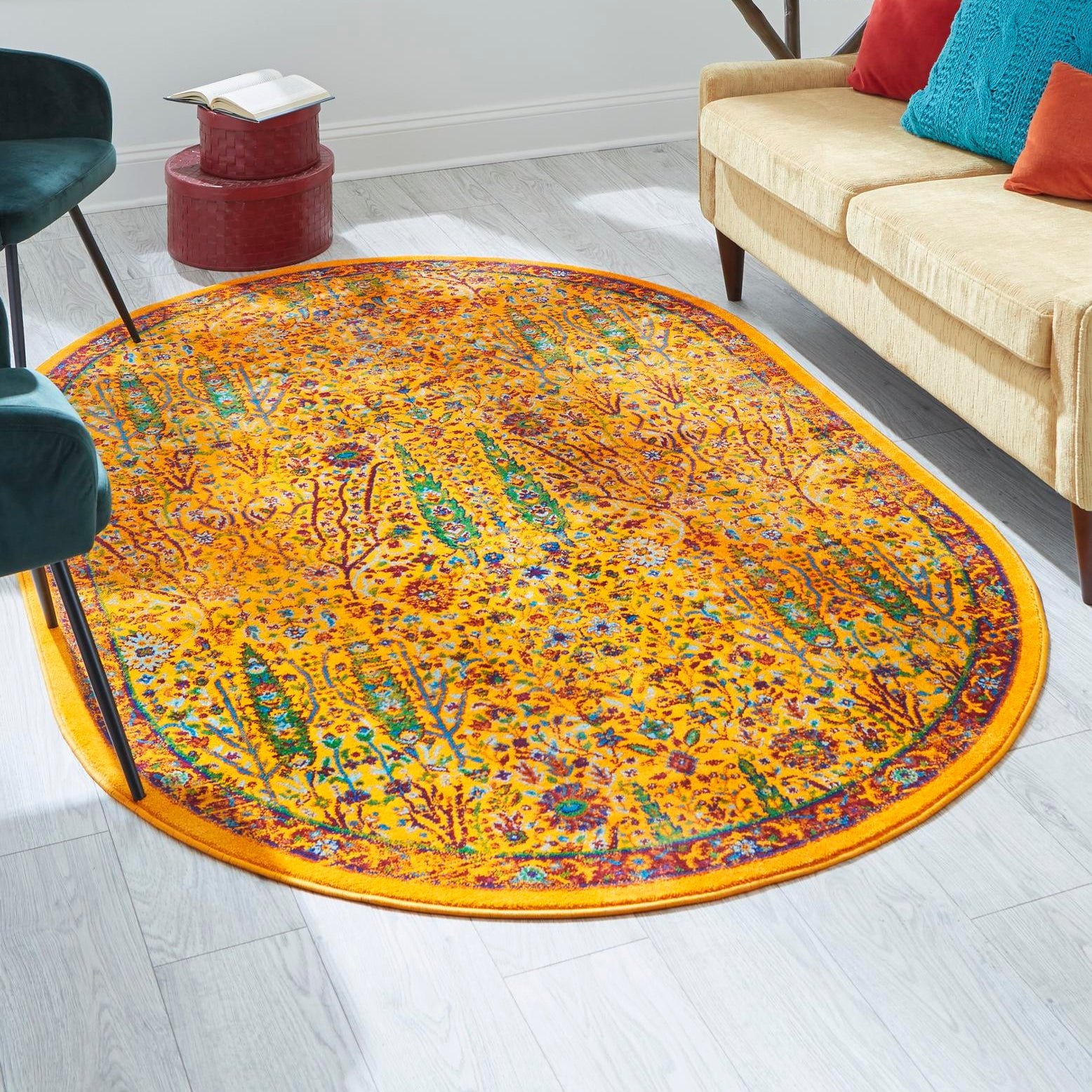 Unique Loom Calypso Collection Area Rug - Kaiso (5' 3" x 8' Oval Yellow ...