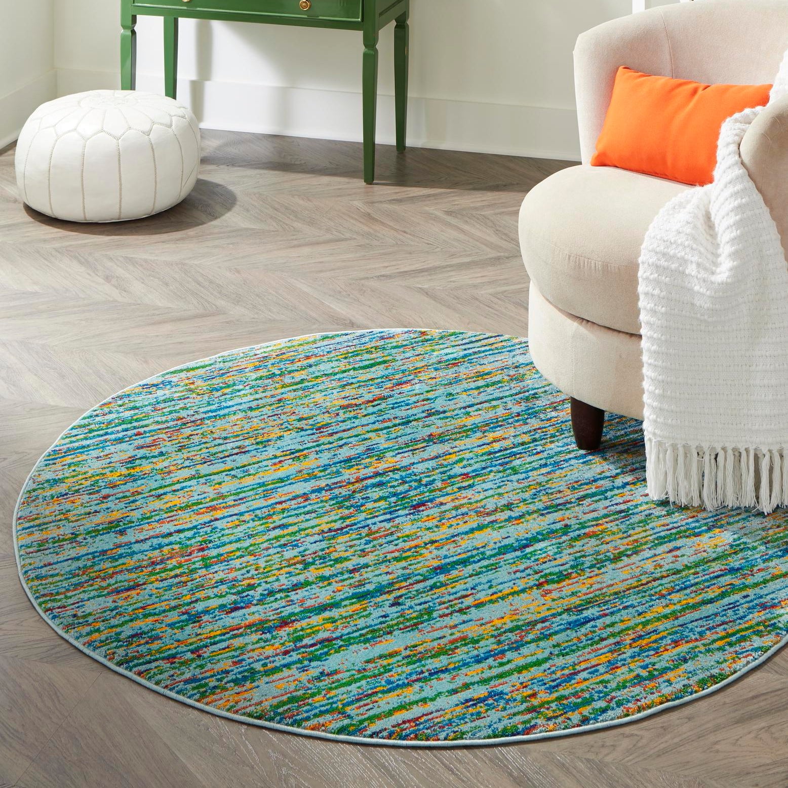Unique Loom Calypso Collection Area Rug - Mento (5' 3" Round Aqua/Blue ...